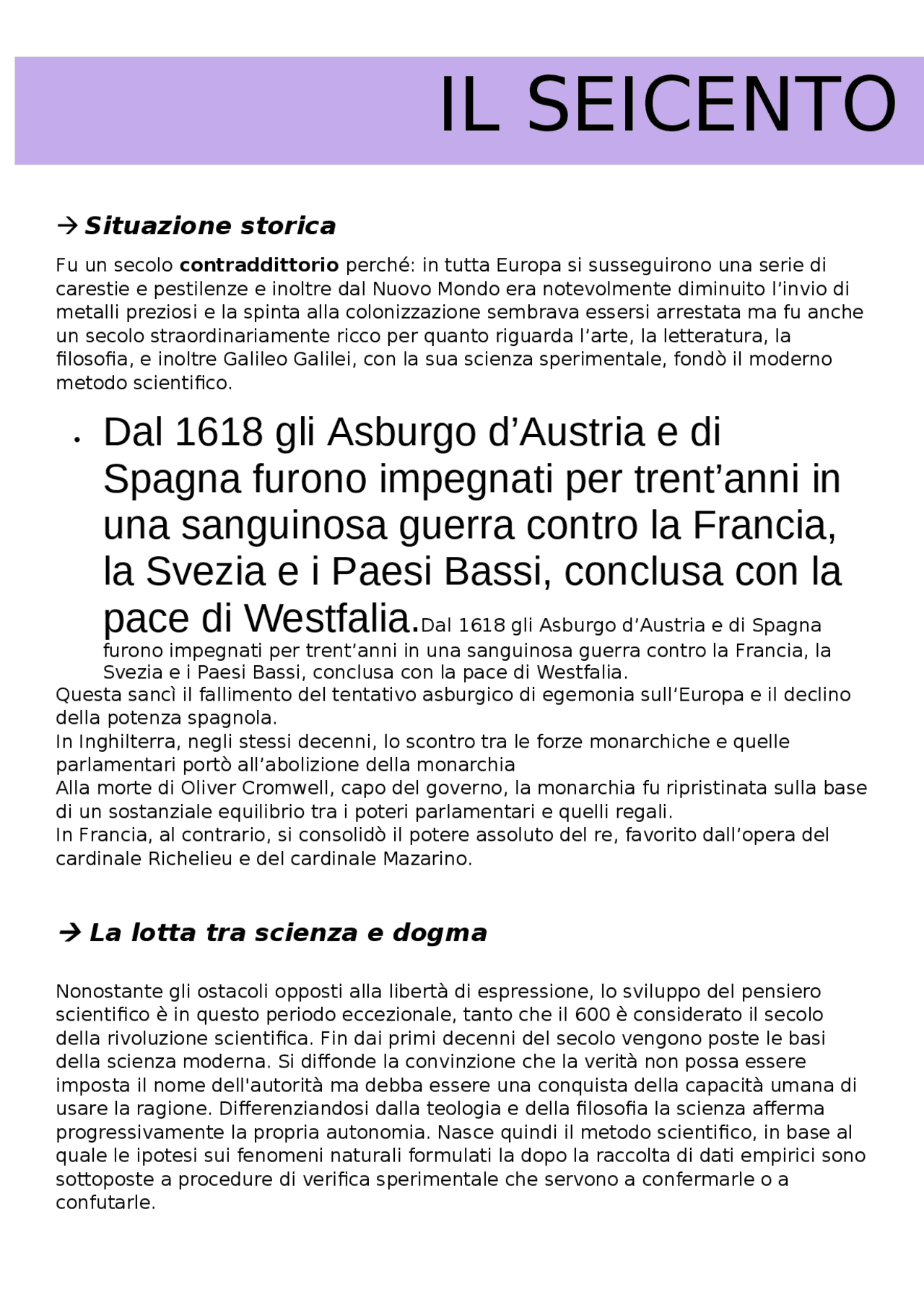 Il seicento - Barocco | Appunti di Italiano | Docsity