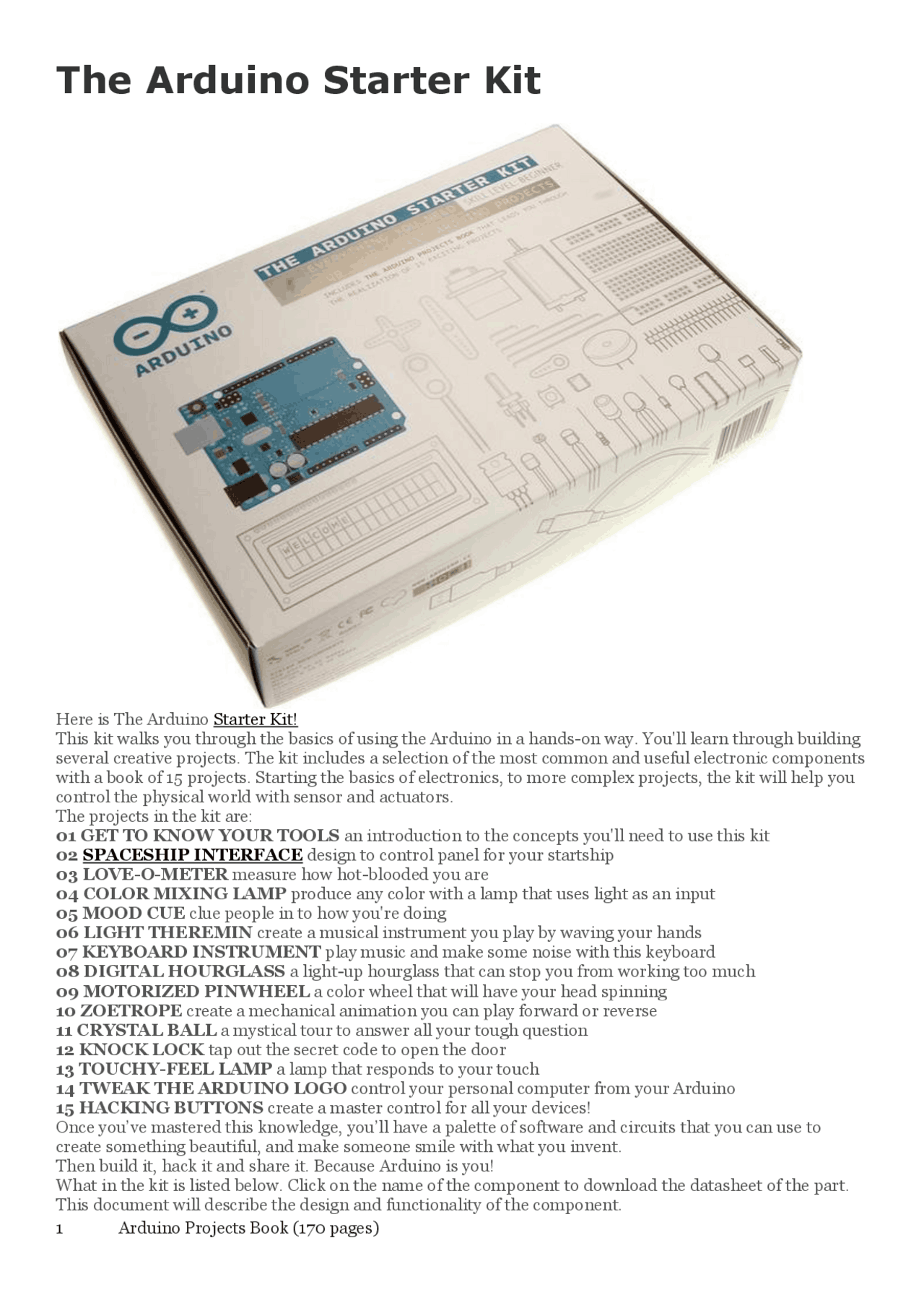 Arduino Starter Kit: Building Projects with Electronic Components | Exams Law | Docsity