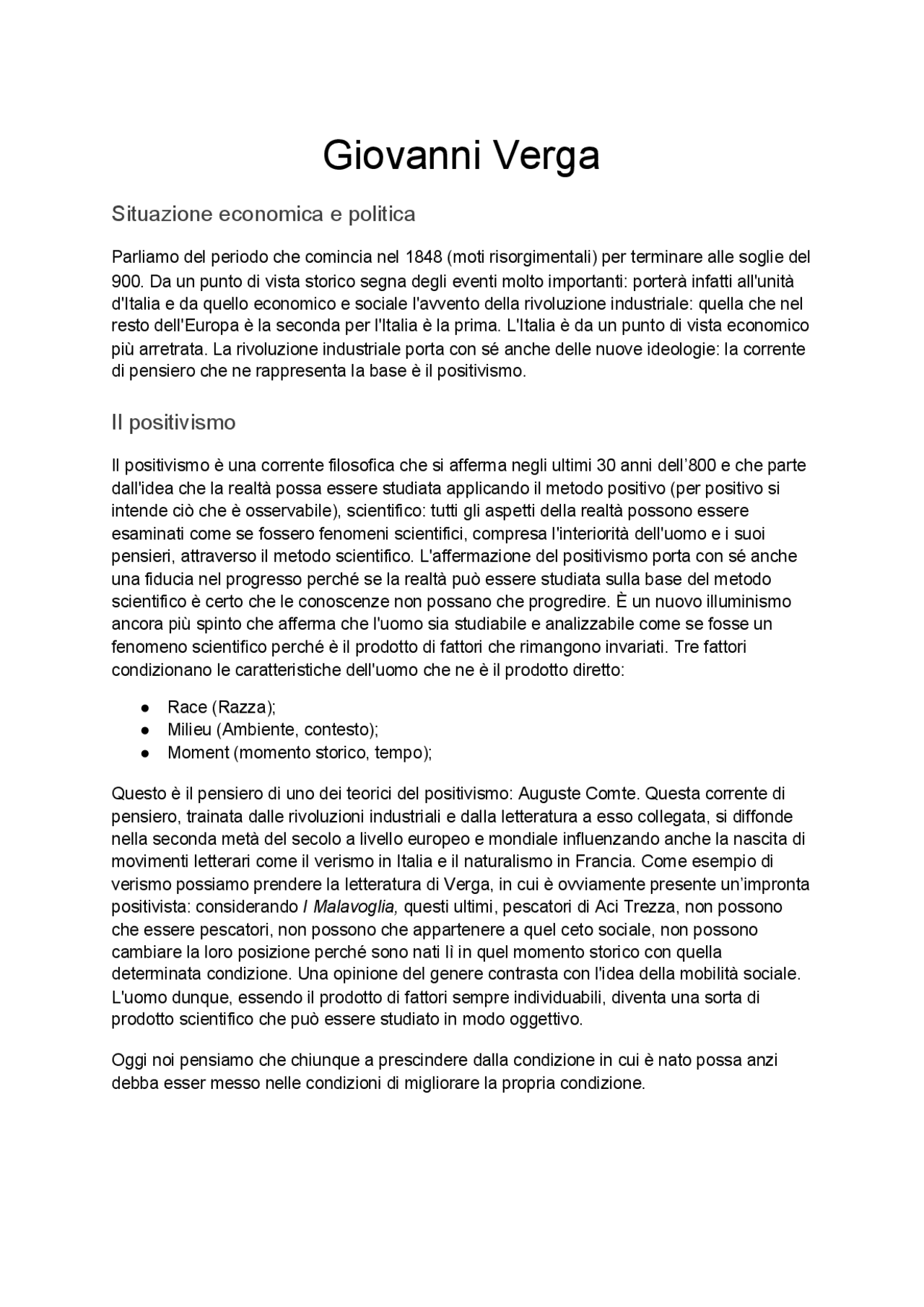 Il positivismo e il verismo nella letteratura italiana | Appunti di Italiano | Docsity