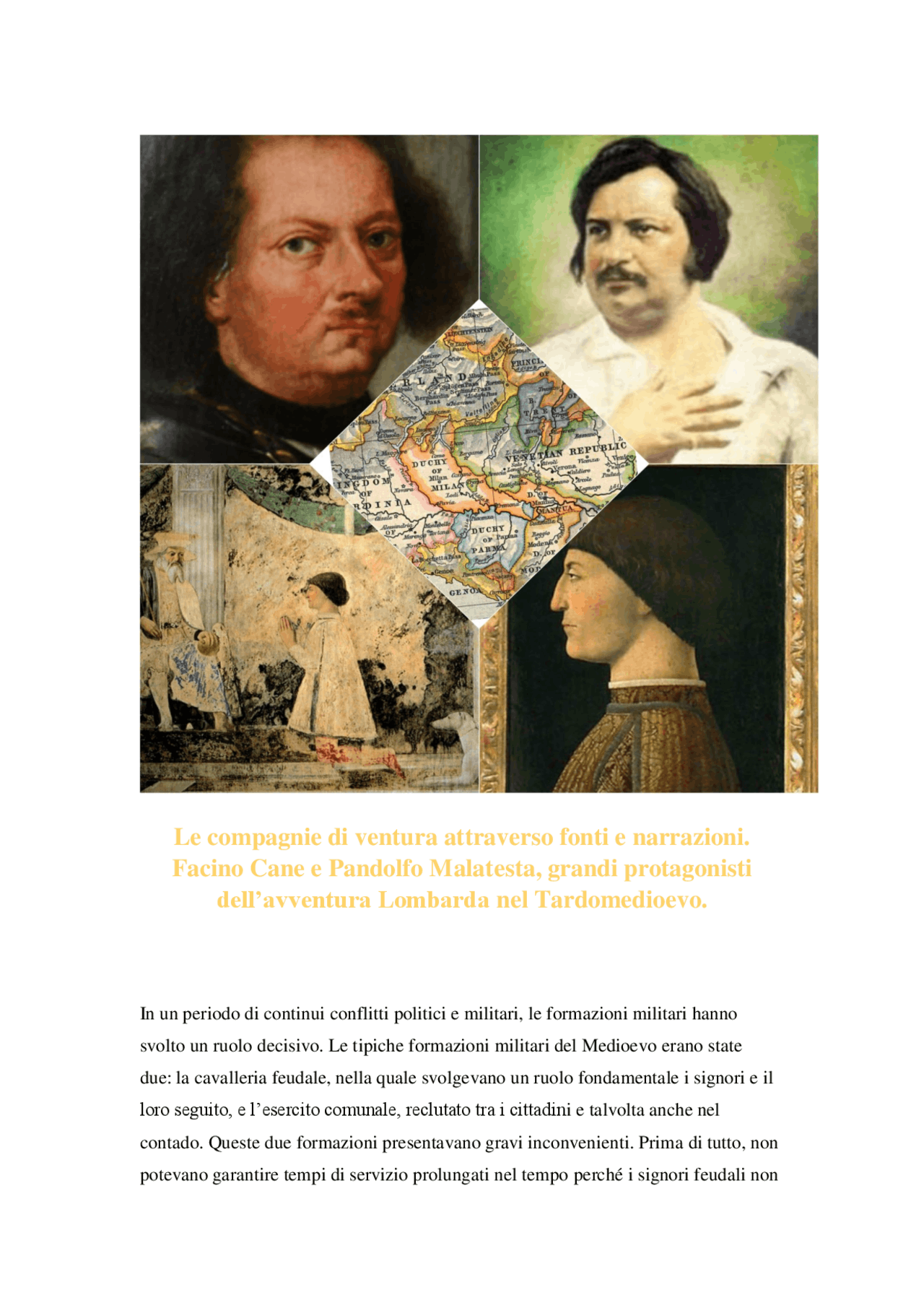 I condottieri durante il medioevo | Dispense di Storia Medievale | Docsity