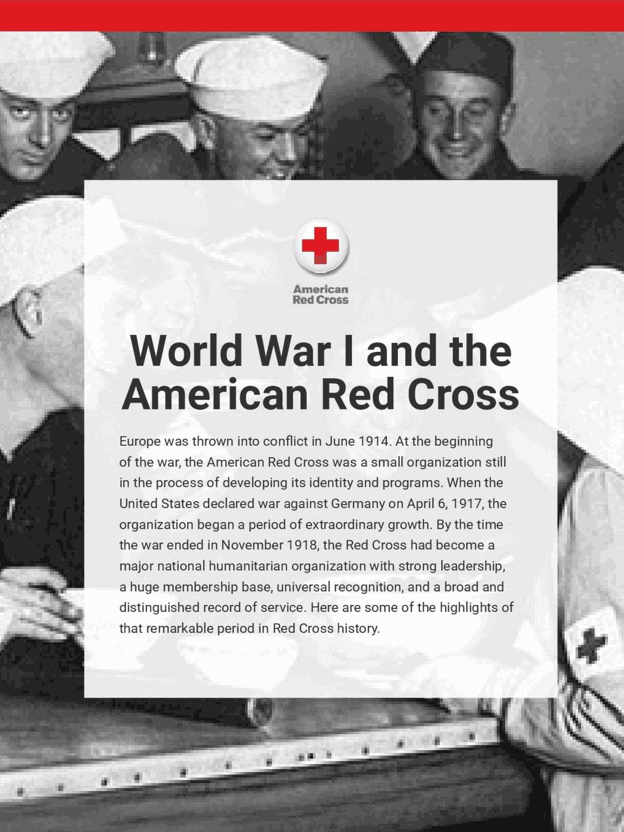 World War I and the American Red Cross | Exams History - Docsity