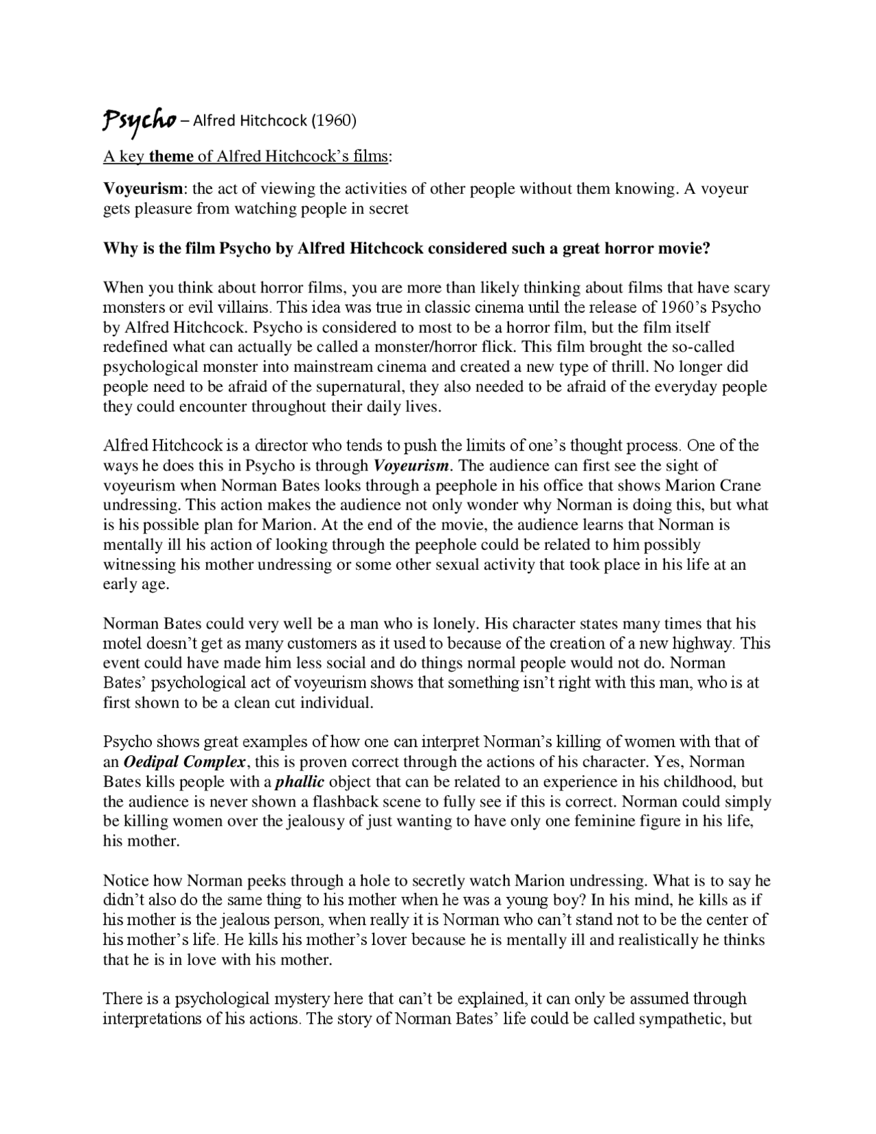 Psycho: Alfred Hitchcock's Exploration of Voyeurism and the Human ...