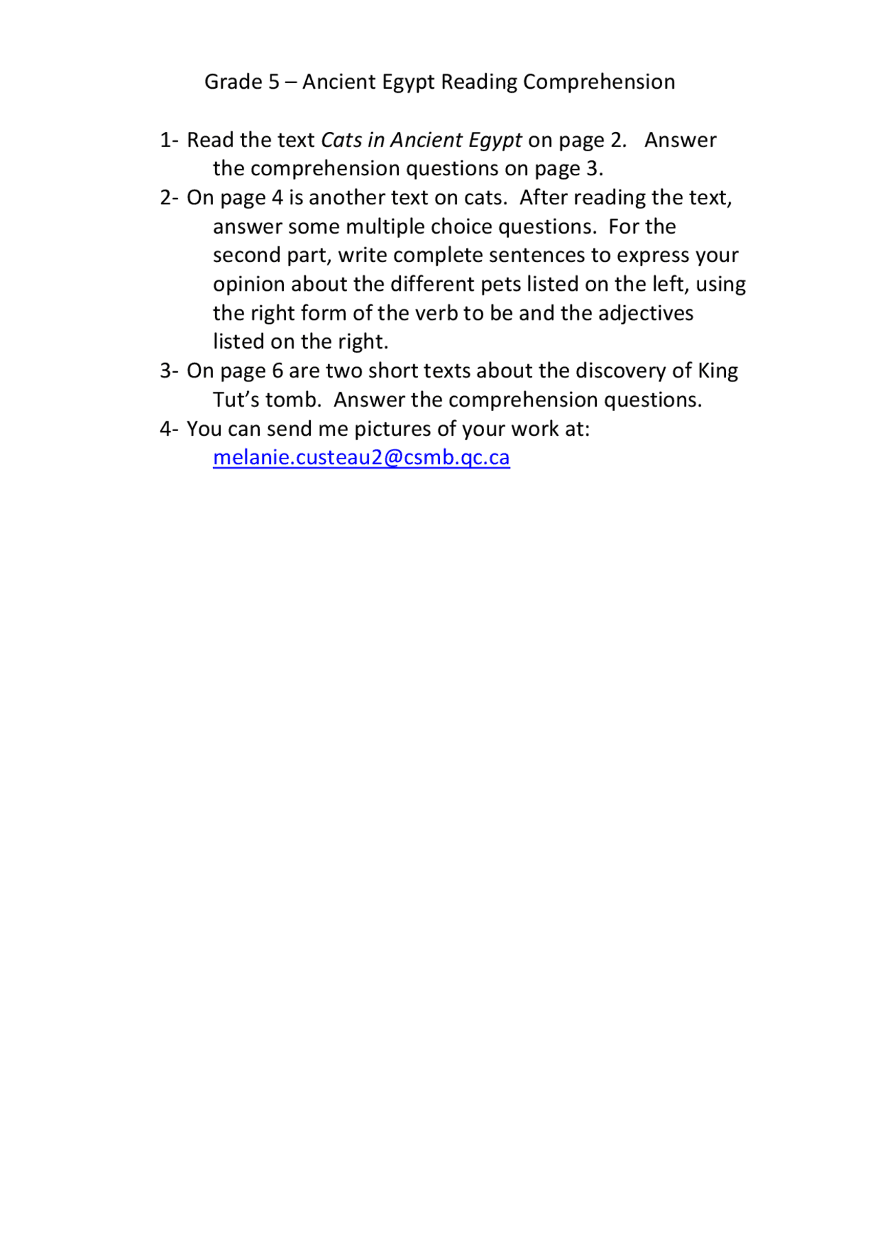 Grade 5 – Ancient Egypt Reading Comprehension | Study notes History ...