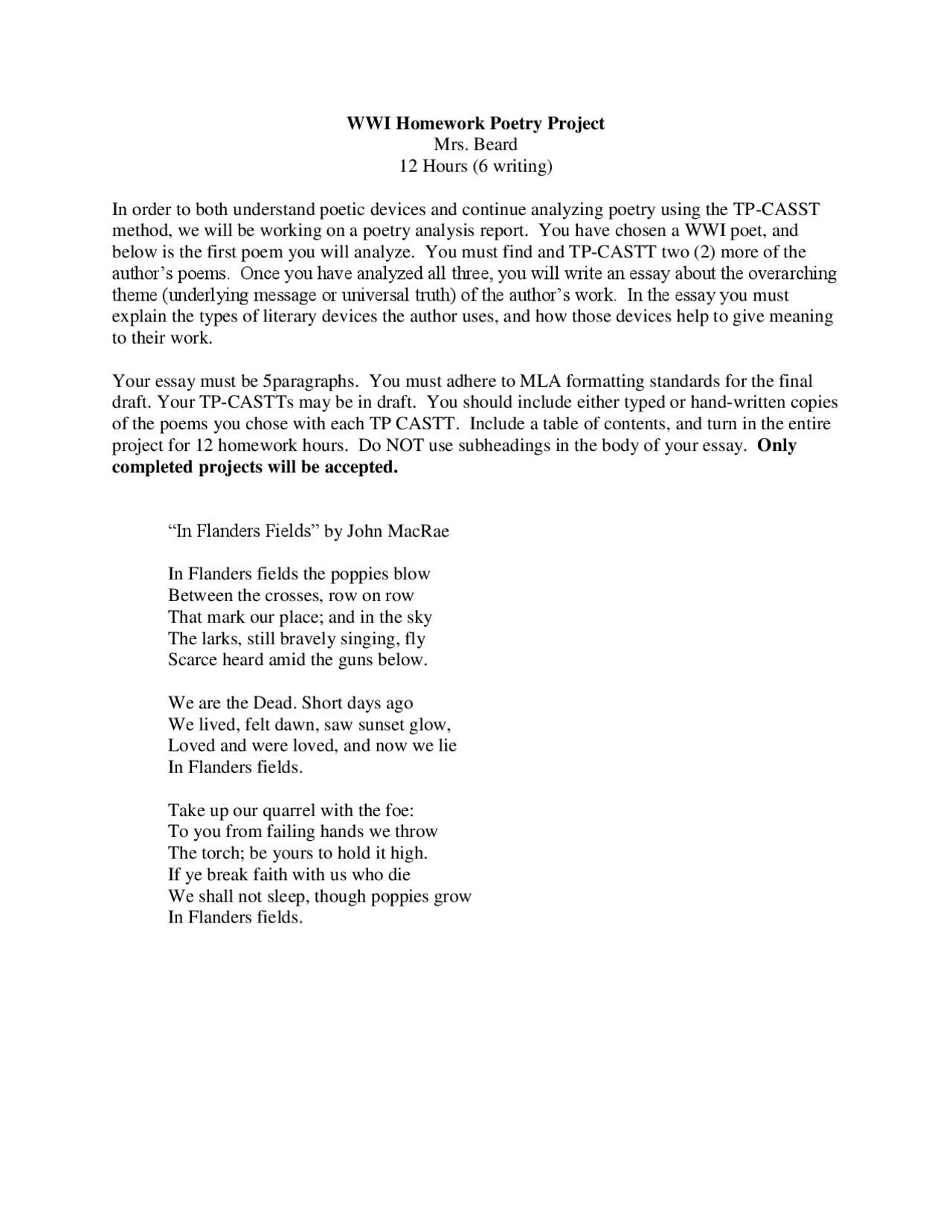 WWI Poetry Analysis: Literary Devices in MacRae, Binyon, Owen, and ...