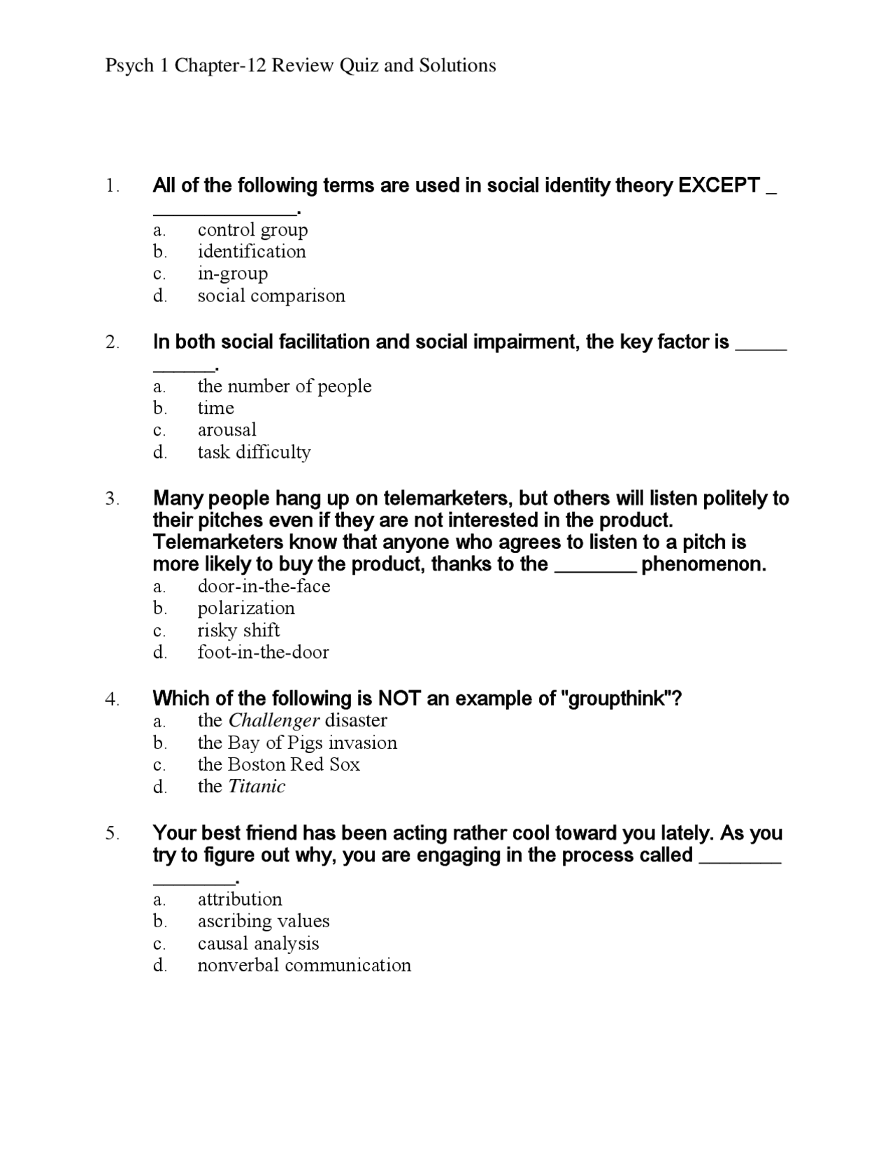 Psych 1 Chapter-12 Review Quiz and Solutions | Study Guides, Projects ...
