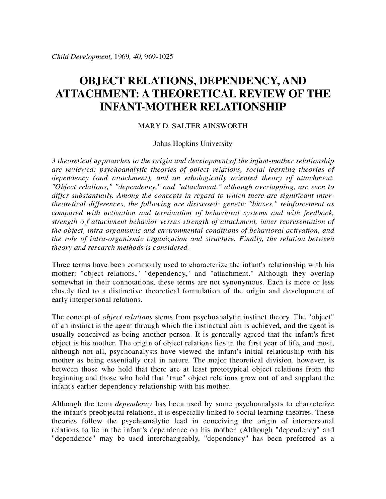 OBJECT RELATIONS, DEPENDENCY, AND ATTACHMENT | Study notes Psychology ...