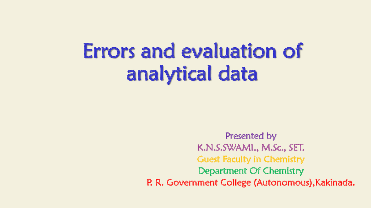 Errors And Evaluation Of Analytical Data Docsity