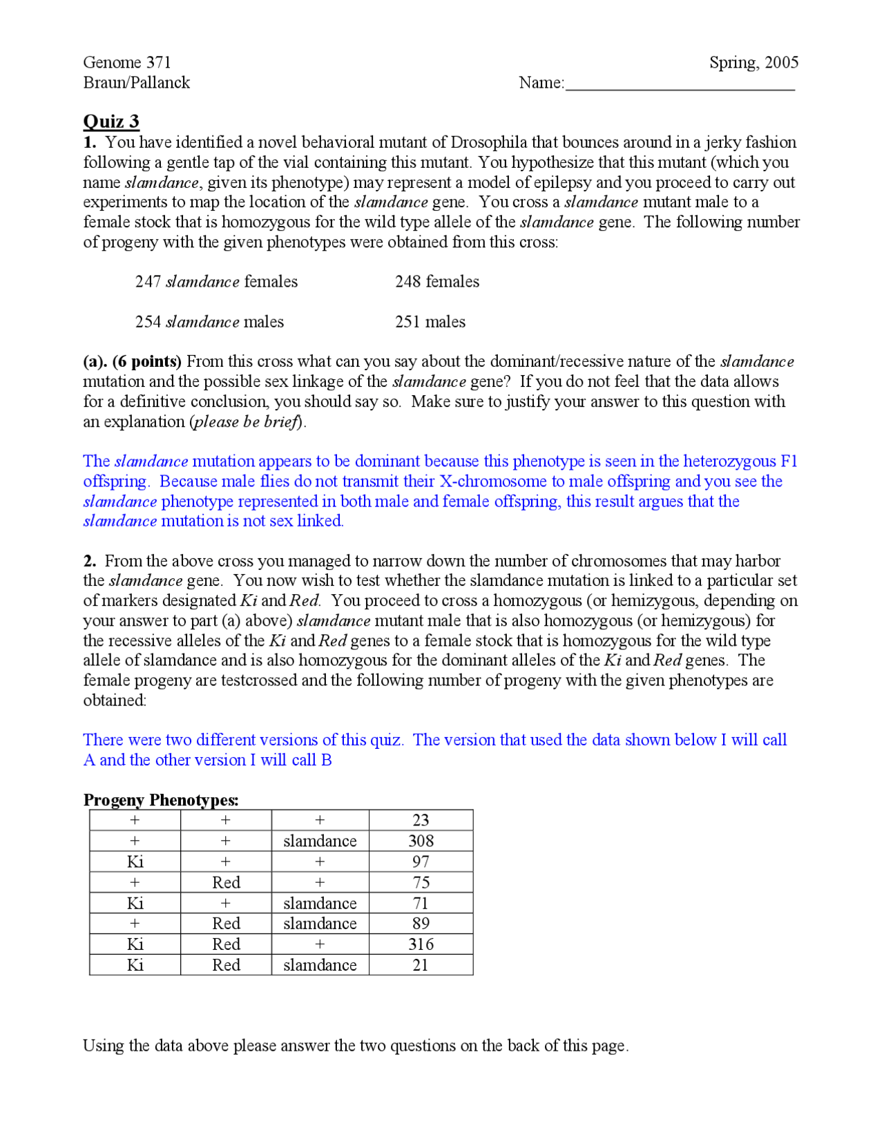 Quiz 3 | Slides Genetics | Docsity
