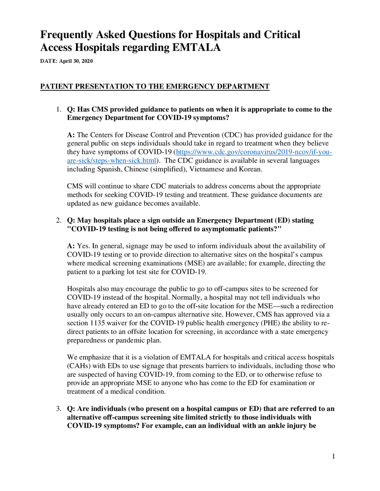 Frequently Asked Questions for Hospitals and Critical Access ...
