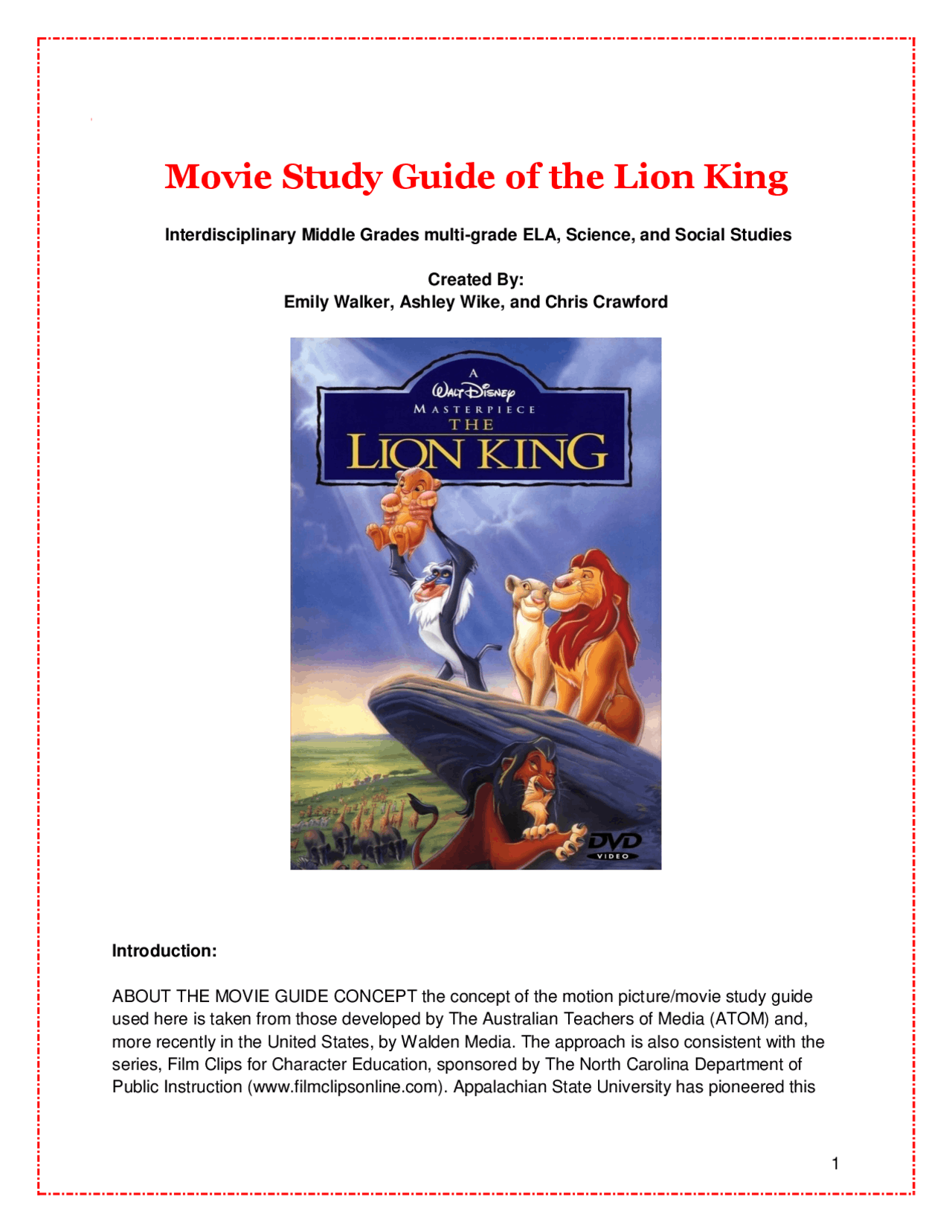Movie Study Guide of the Lion King | Exams English Language | Docsity