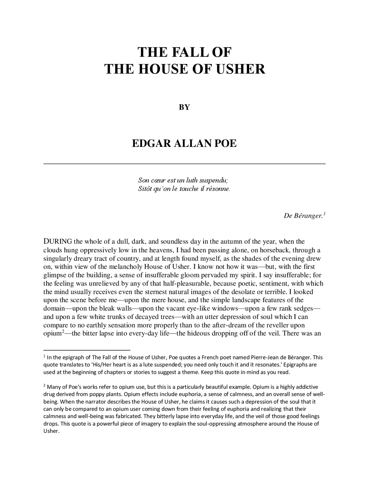 THE FALL OF THE HOUSE OF USHER | Lecture notes Voice | Docsity