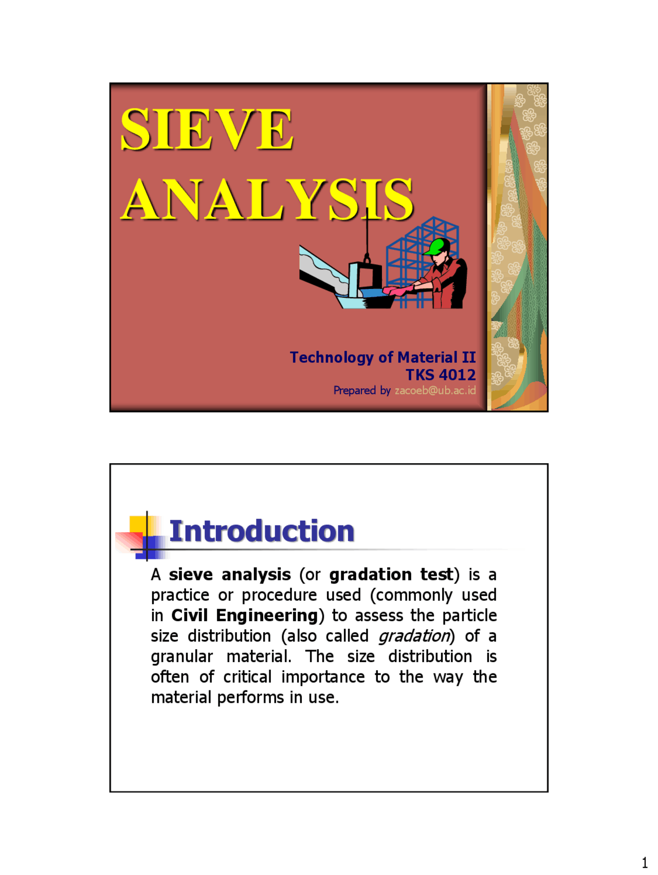 Sieve Analysis Lecture Notes Civil Engineering Docsity