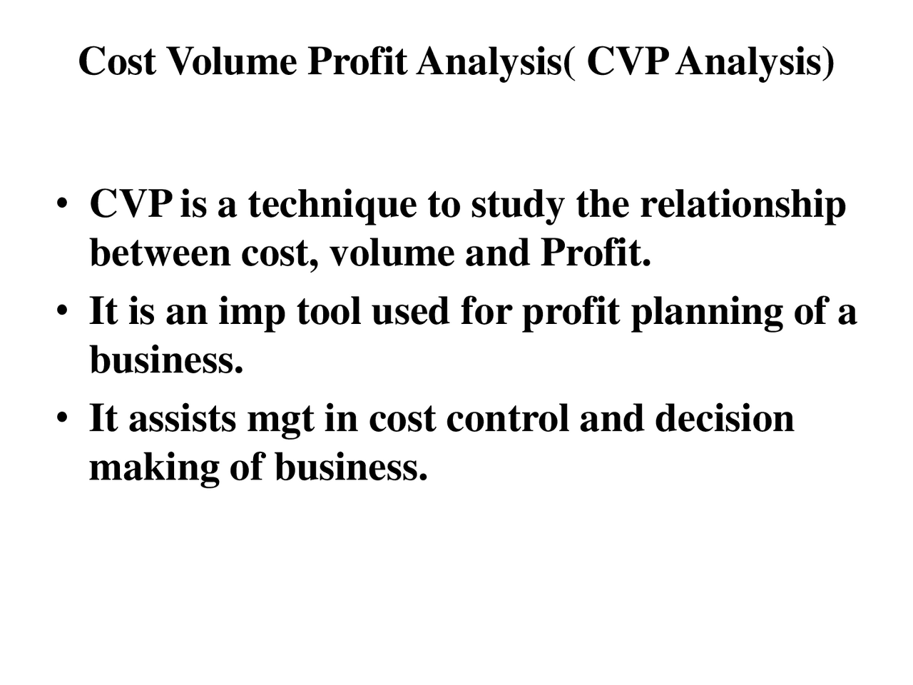 Cost Volume Profit Analysis Cvp Analysis Lecture Notes Business
