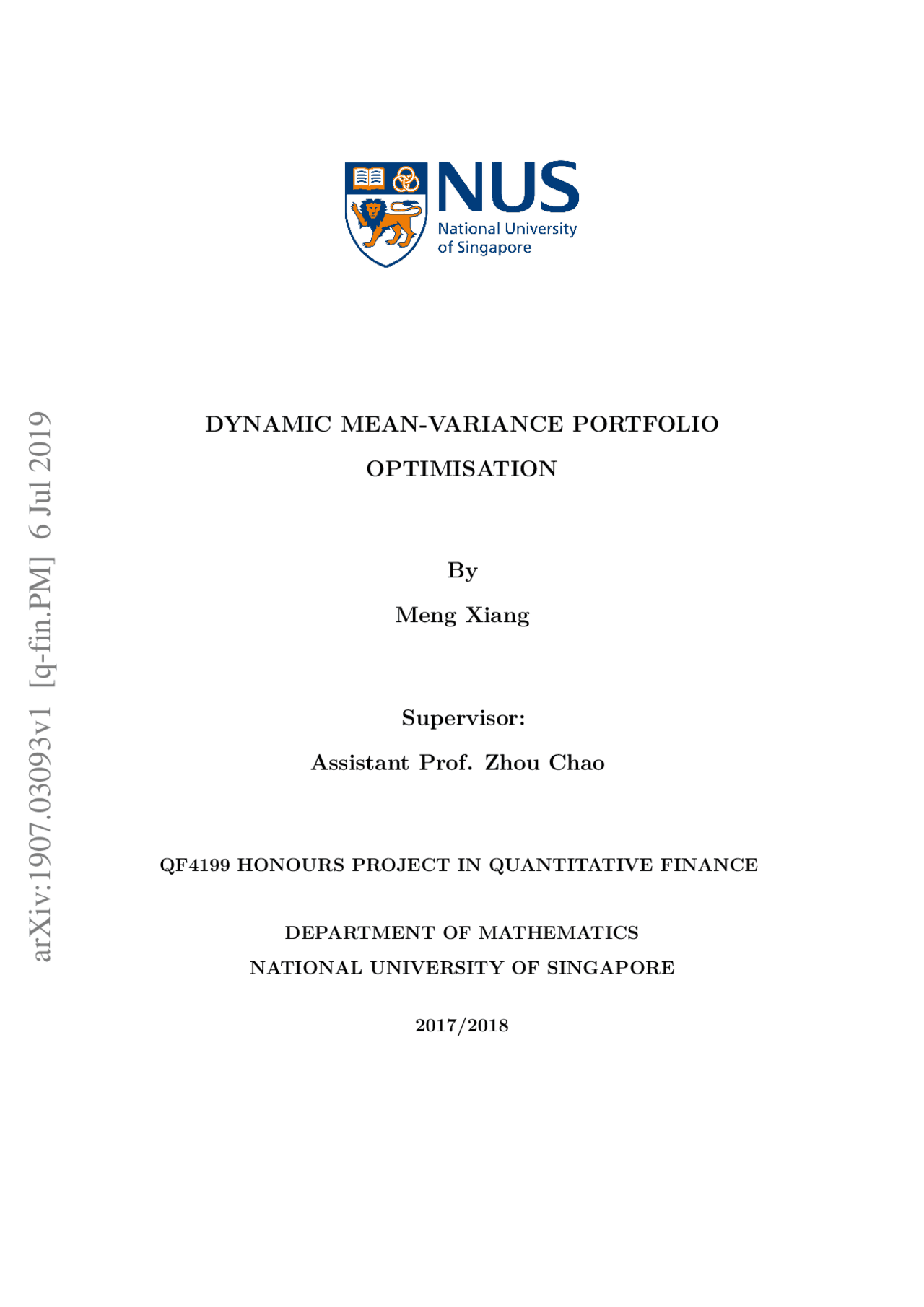 Dynamic Mean Variance Portfolio Optimisation Docsity