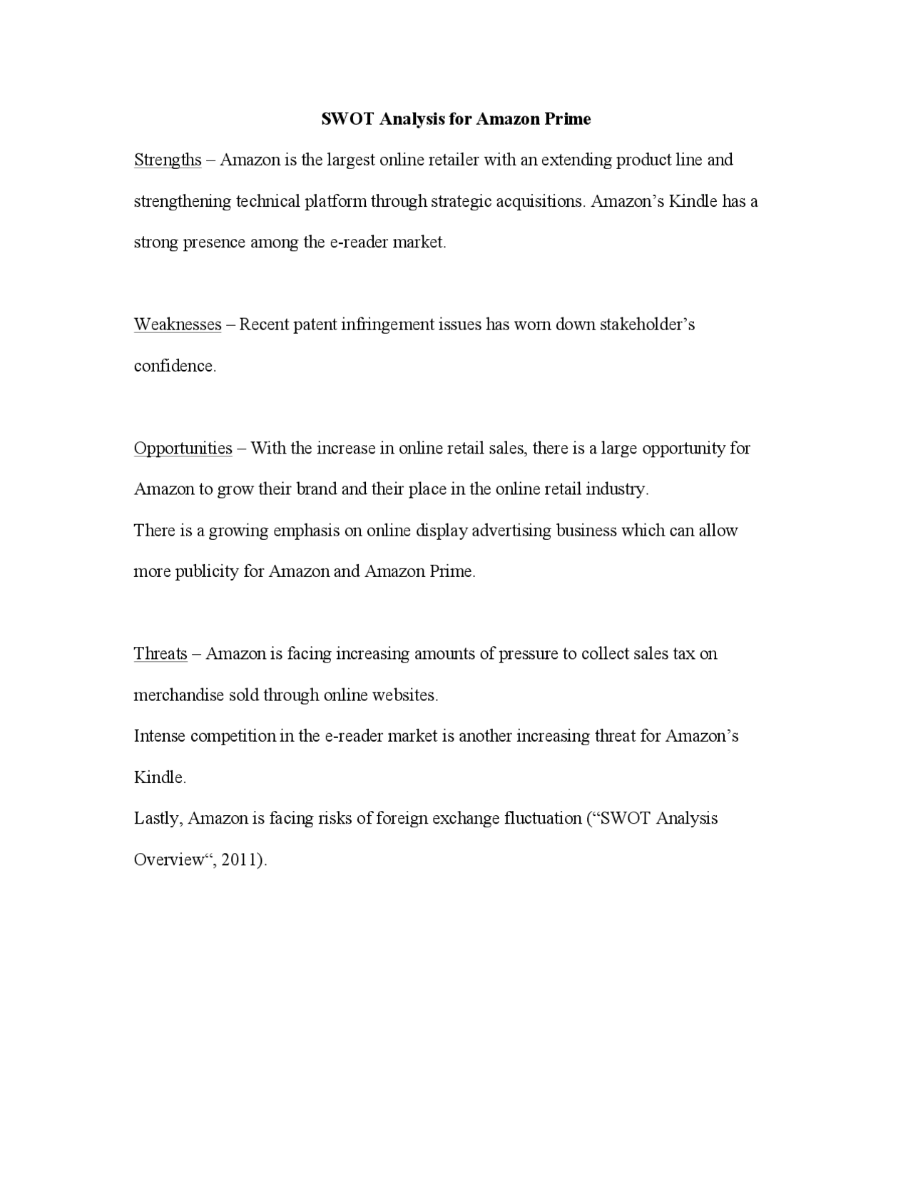 SWOT Analysis for Amazon Prime Strengths | Study notes Business ...