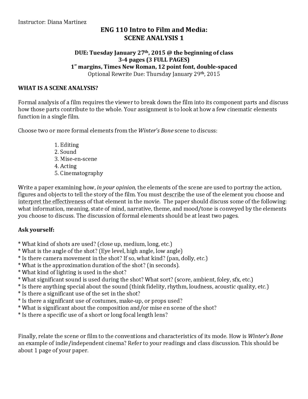 Scene Analysis Assignment for ENG 110: Intro to Film and Media ...