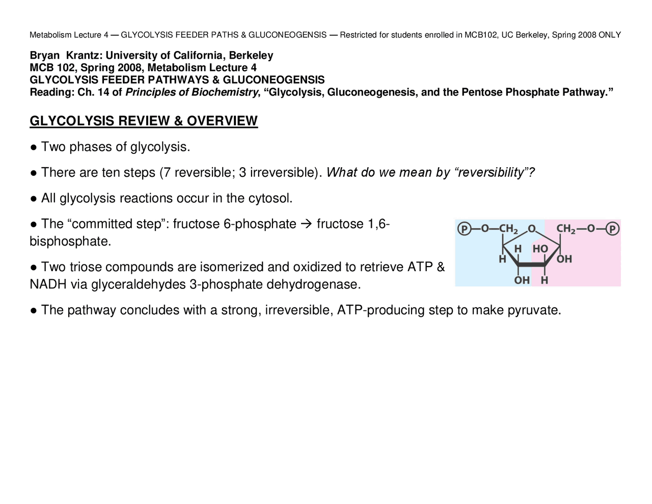 Glycolysis Review And Overview Two Phases Of Lecture Notes