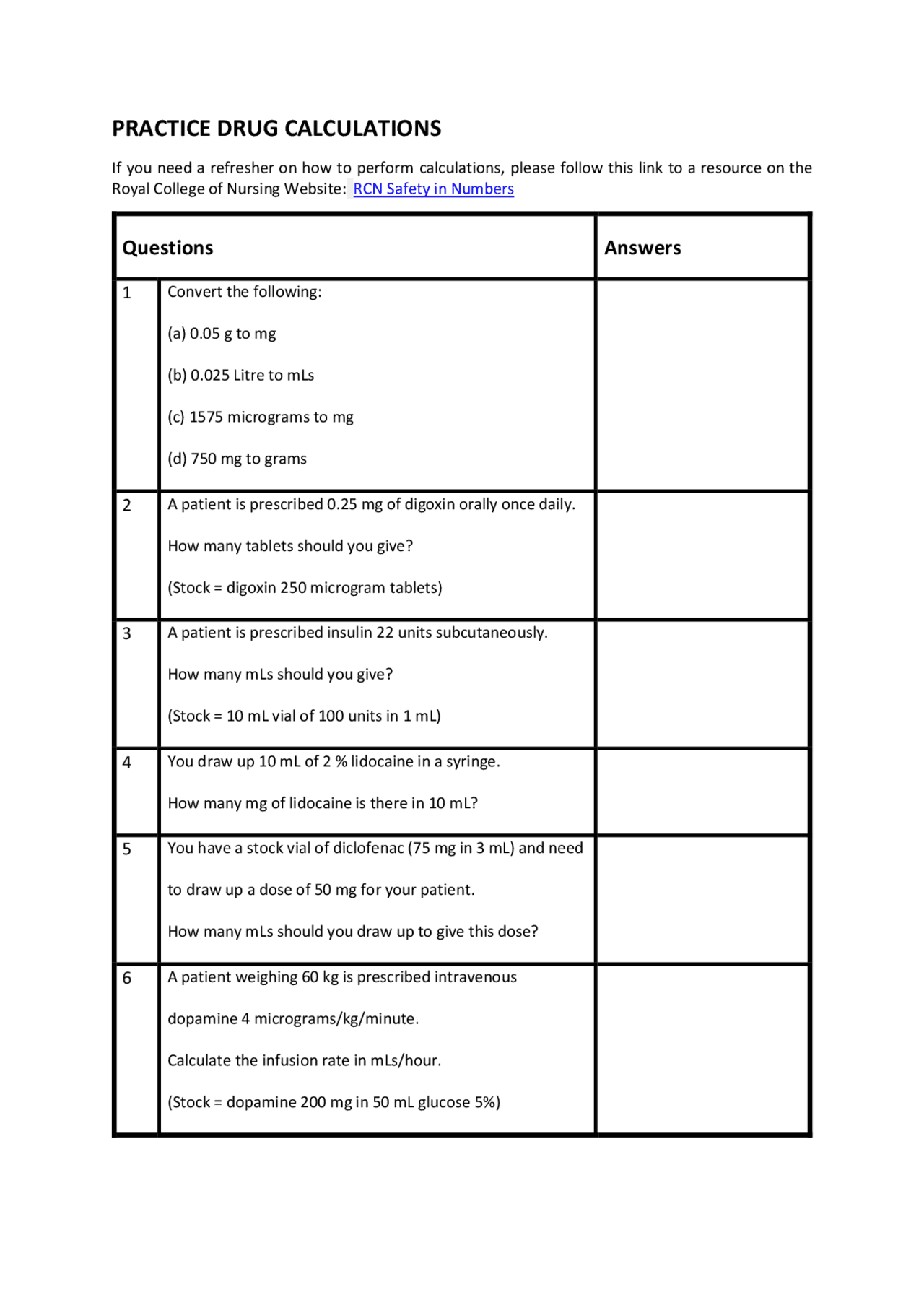 Practice Drug Calculations Docsity