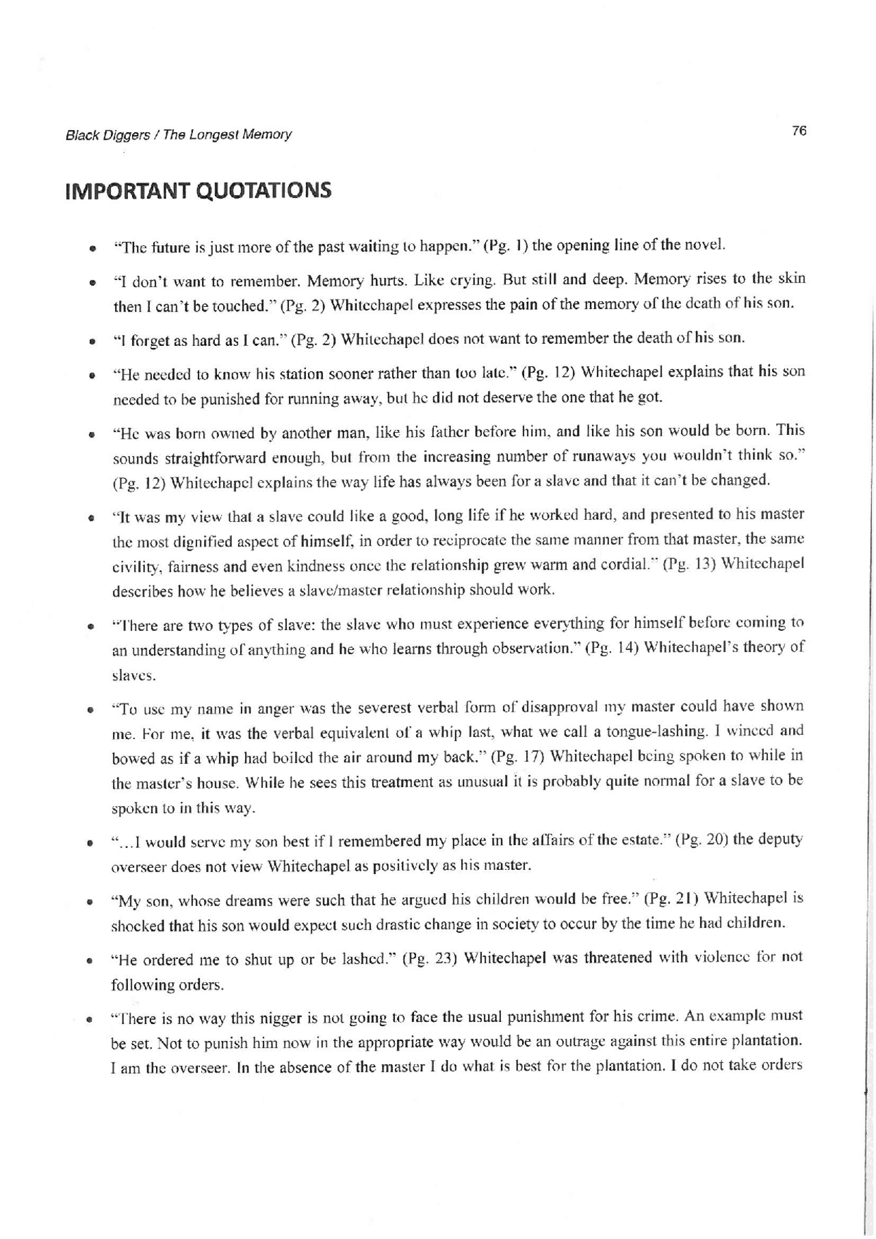 The Longest Memory - Black Diggers - Docsity