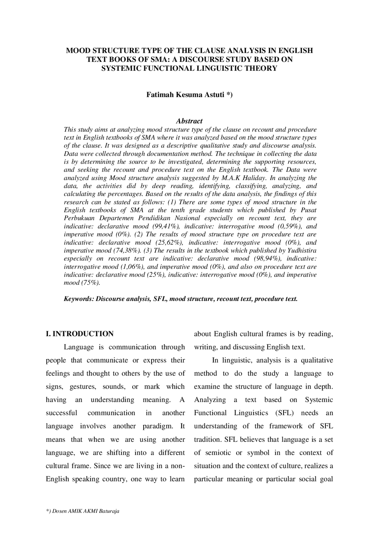 Mood Structure Type Of The Clause Analysis In English Lecture Notes