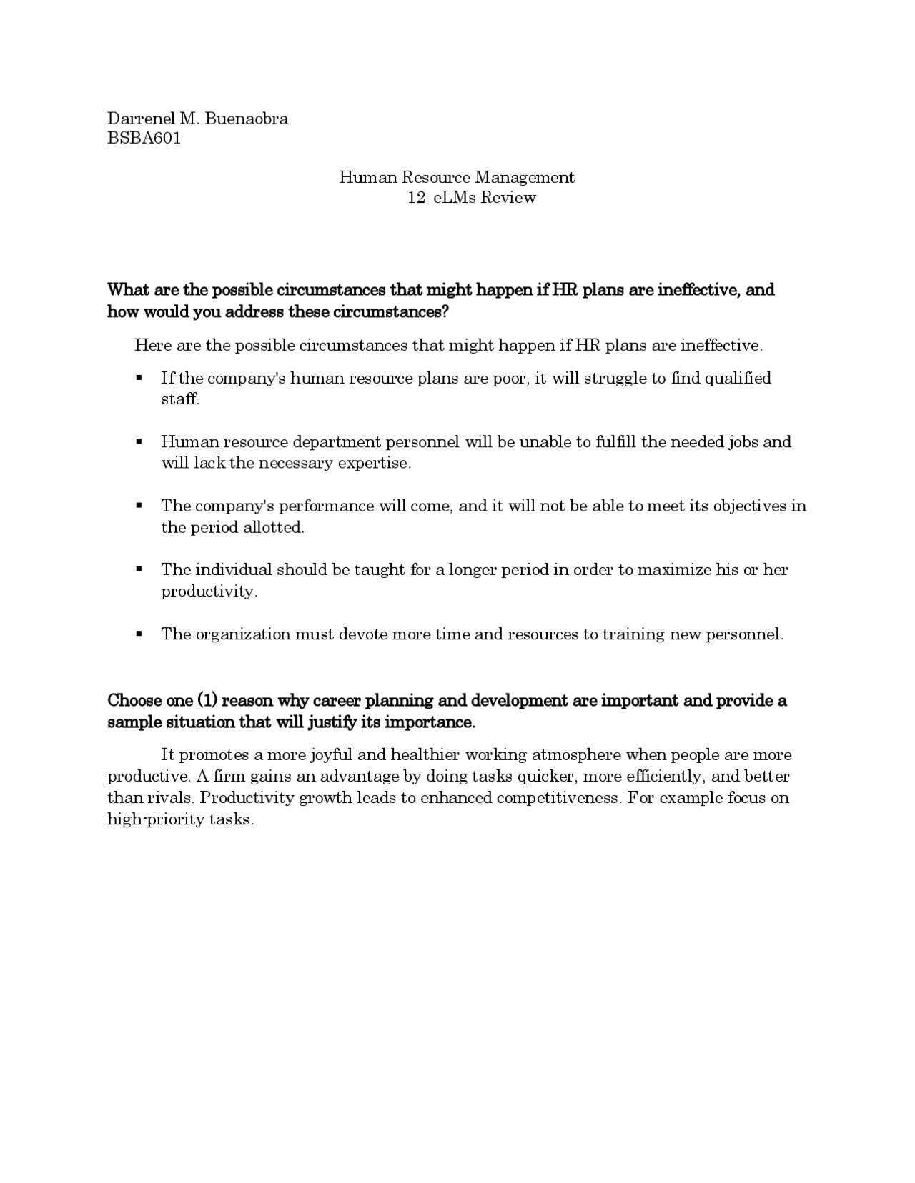 Human Resource Management 12 eLMs Review | Assignments Human Resource ...
