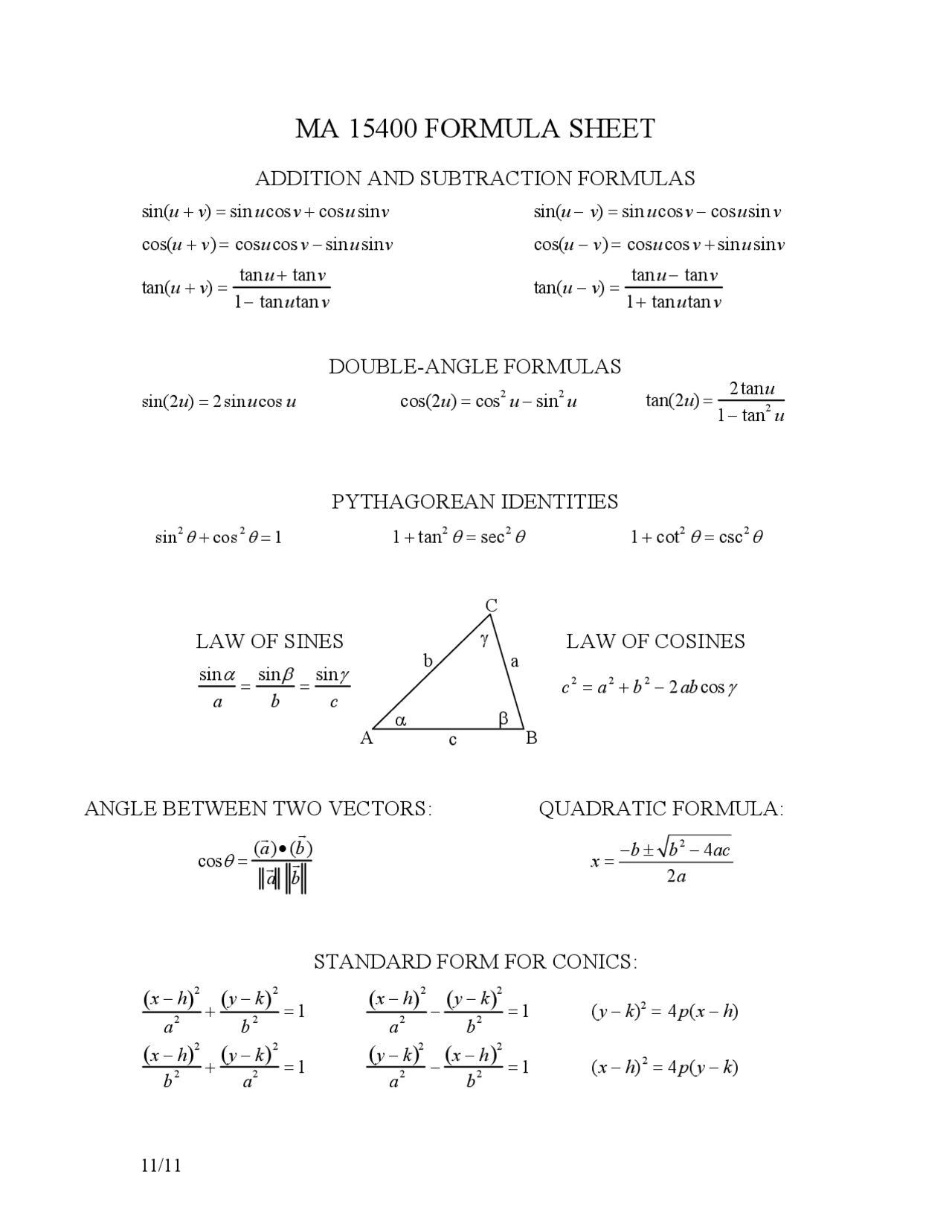 Trigonometric Formulas and Identities | Assignments Law | Docsity