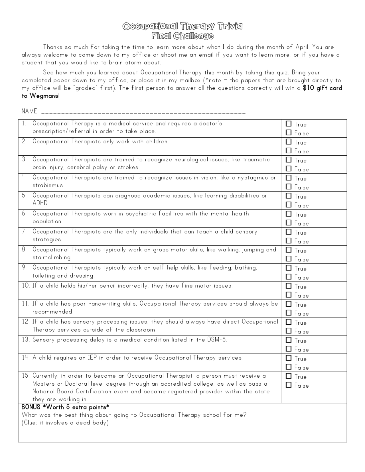 Occupational Therapy Trivia Final Challenge | Exercises Occupational ...
