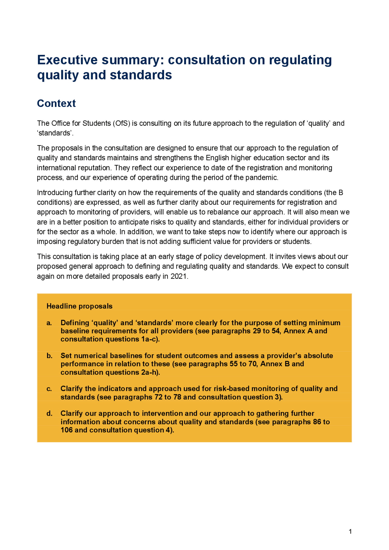Consultation On Regulating Quality And Standards Exercises English Language Docsity