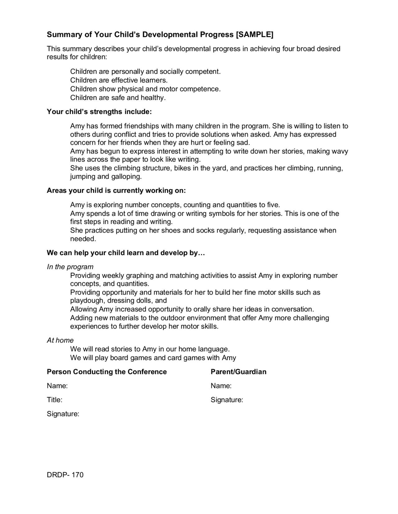 Summary of Your Child's Developmental Progress [SAMPLE] | Exams ...
