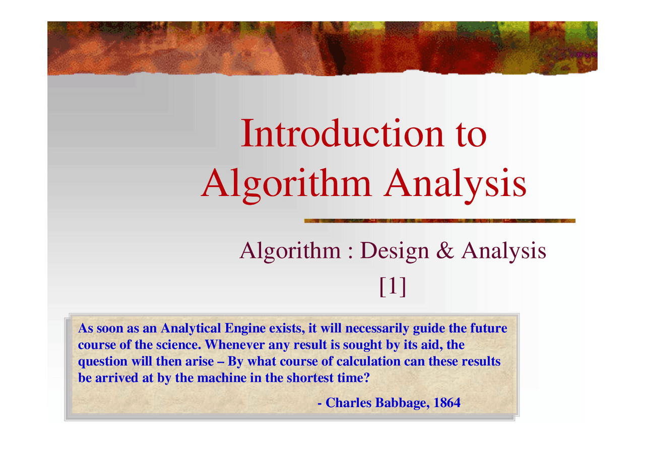 Introduction To Algorithm Analysis Assignments Design And Analysis Of