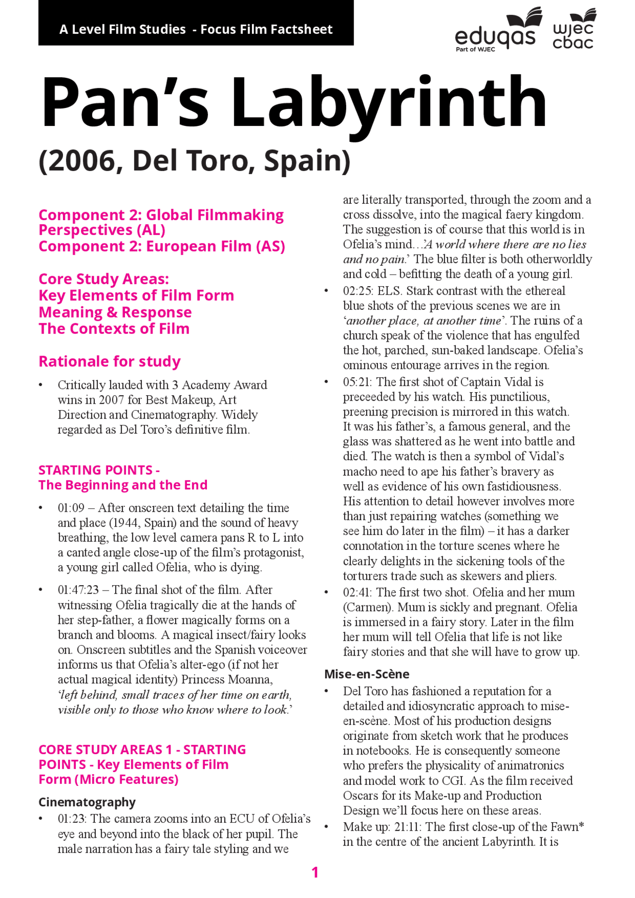 Pan's Labyrinth | Study notes Designs and Groups | Docsity