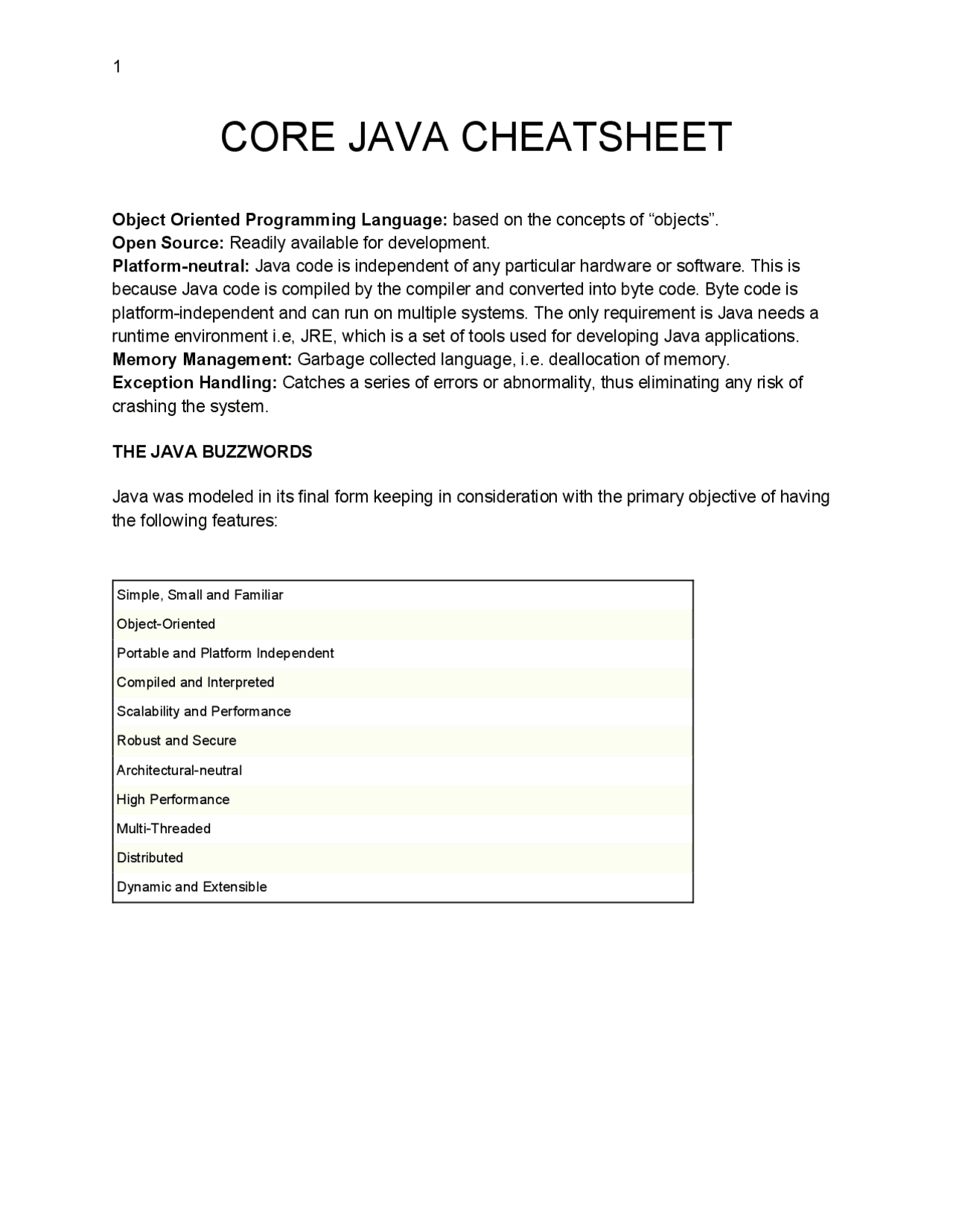 Core Java Cheatsheet Summaries Object Oriented Programming Docsity 3582