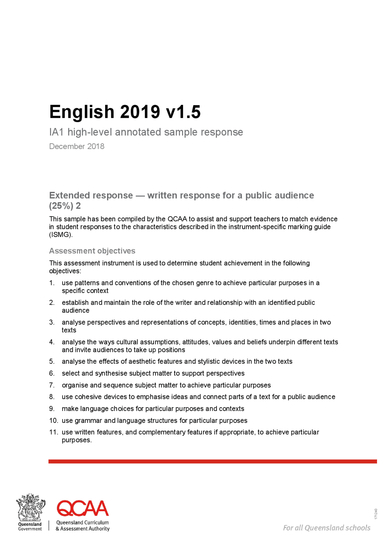 English 2019 v1.5: IA1 high-level annotated sample response | Summaries ...