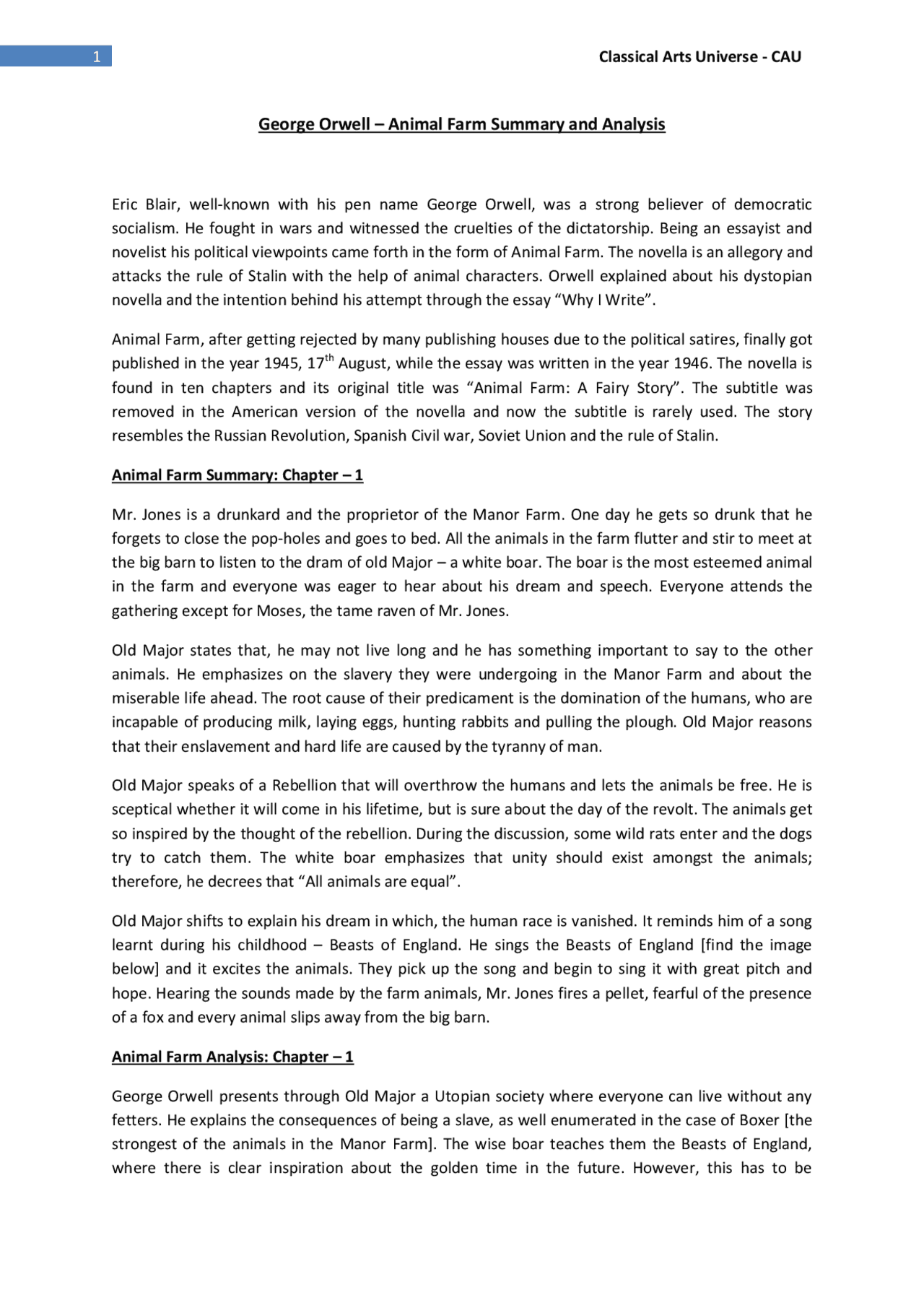 Animal Farm By George Orwell: Summaries and Analysis | Summaries Animal ...