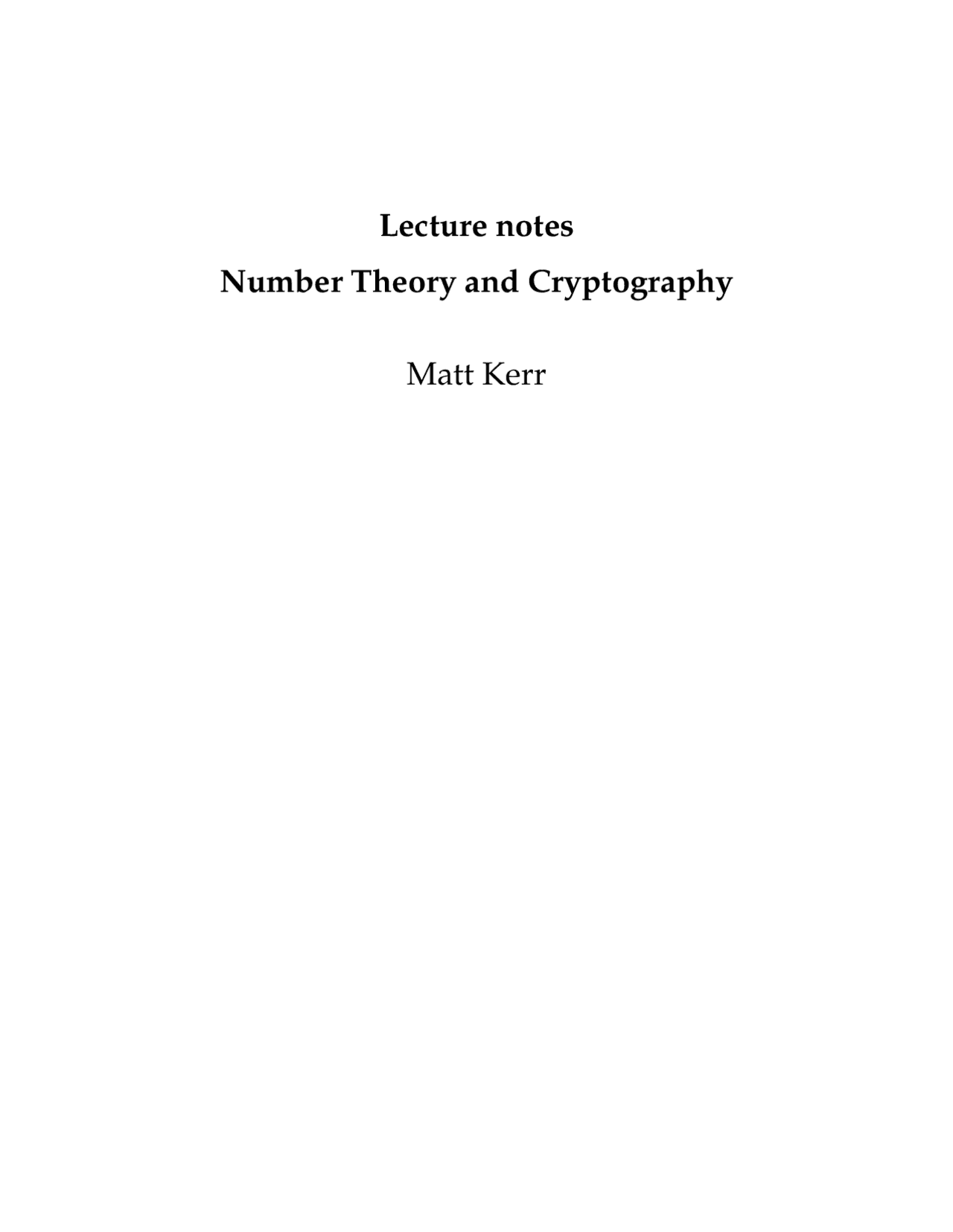 Lecture Notes Number Theory And Cryptography Matt Kerr Slides Number