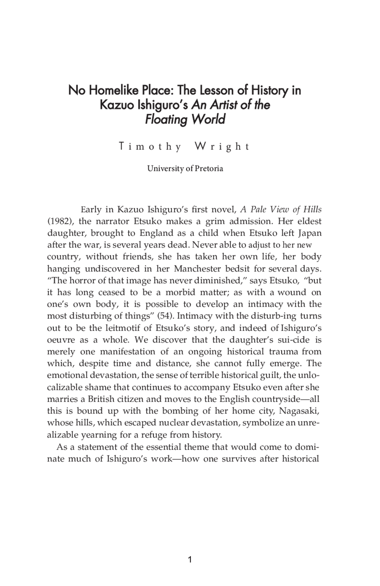 The Lesson of History in Kazuo Ishiguro's An Artist of ...