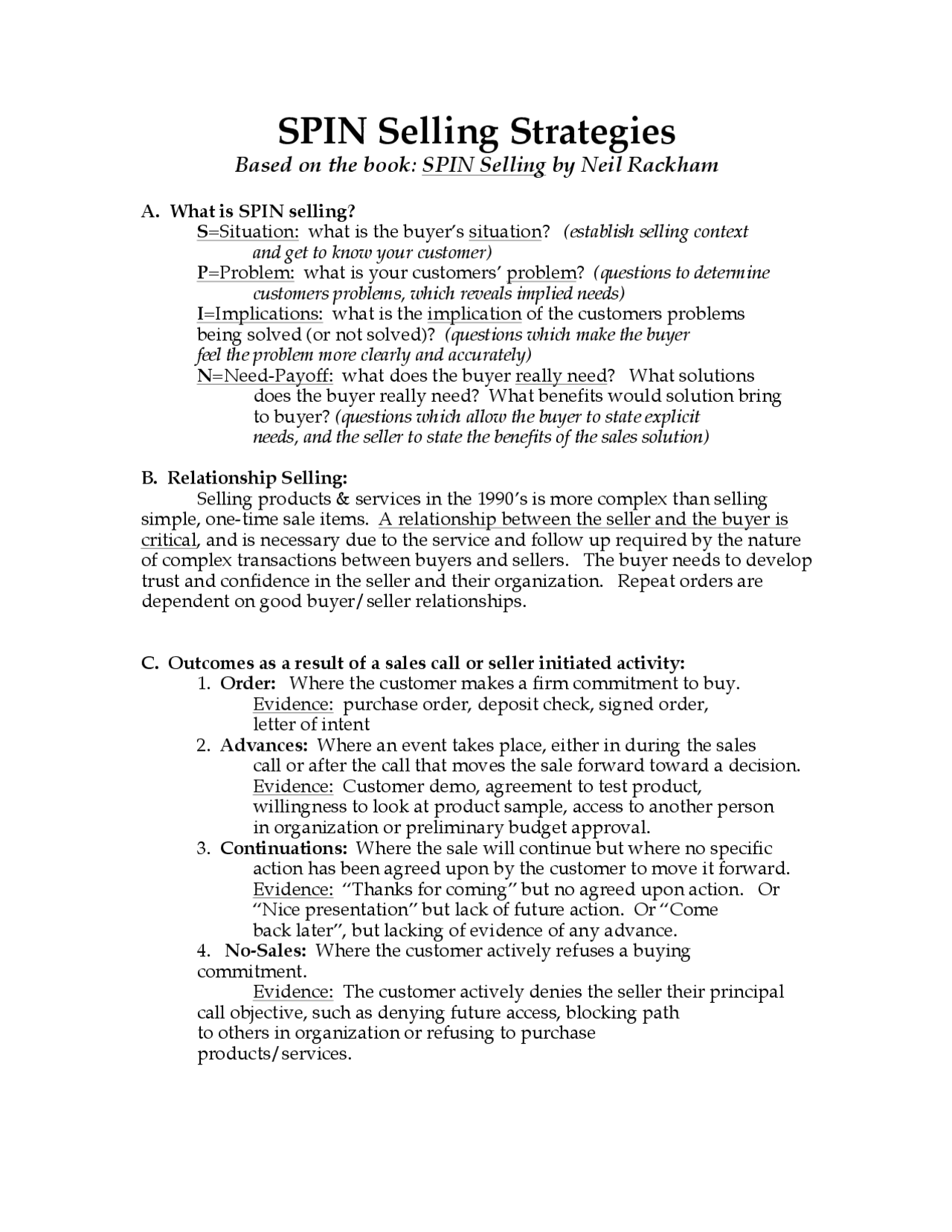 SPIN Selling Strategies | Slides Marketing | Docsity