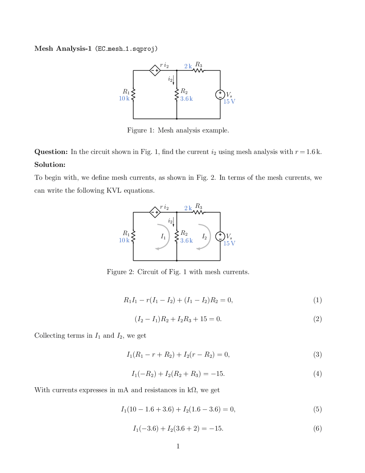 Mesh analysis example. Question | Exams Circuit Theory | Docsity