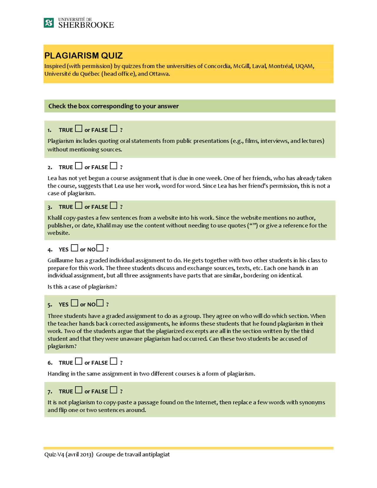 PLAGIARISM QUIZ | Summaries Research Methodology | Docsity