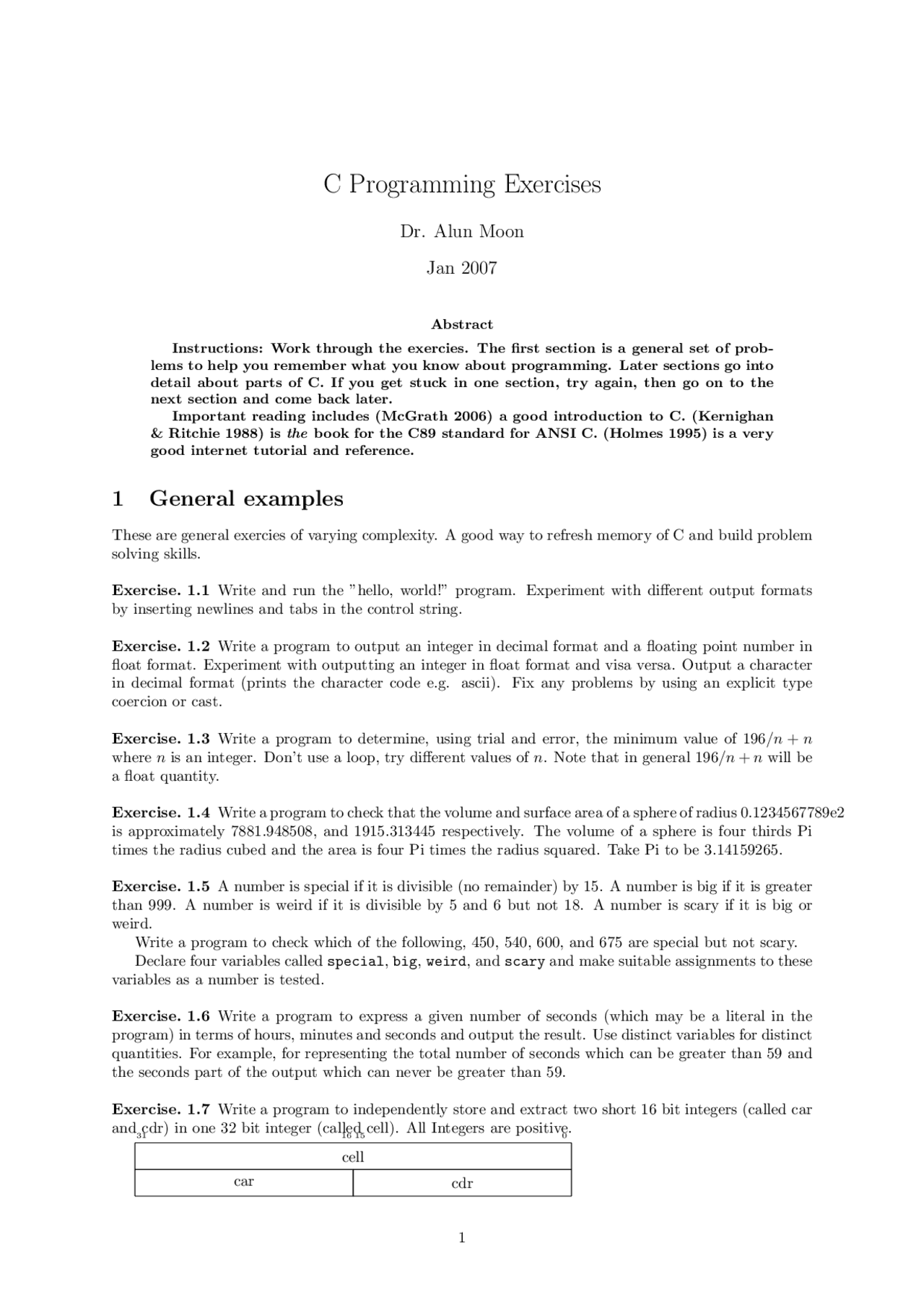 C Programming Exercises Assignments C Programming Docsity