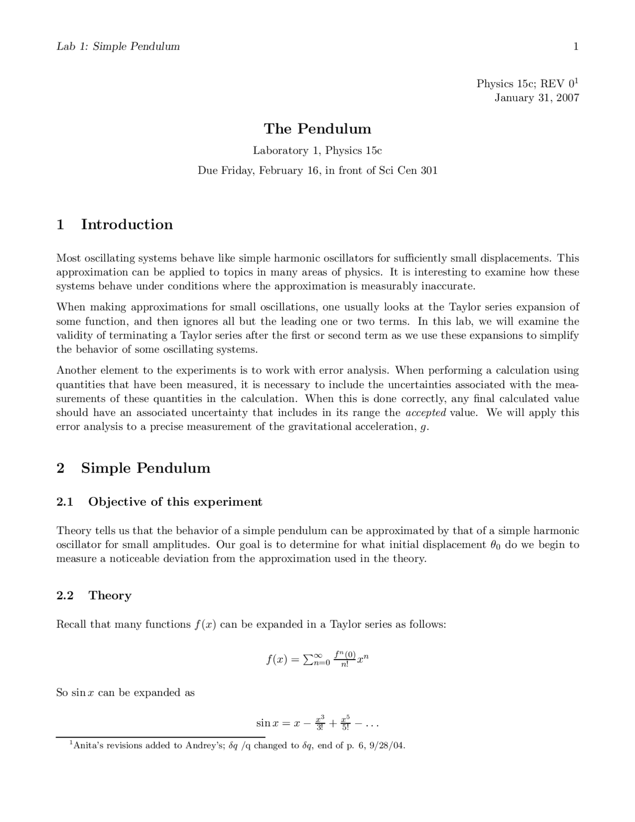 Lab 1: Simple Pendulum - Exploring Harmonic Oscillator and Measuring Gravity | Exercises Physics ...