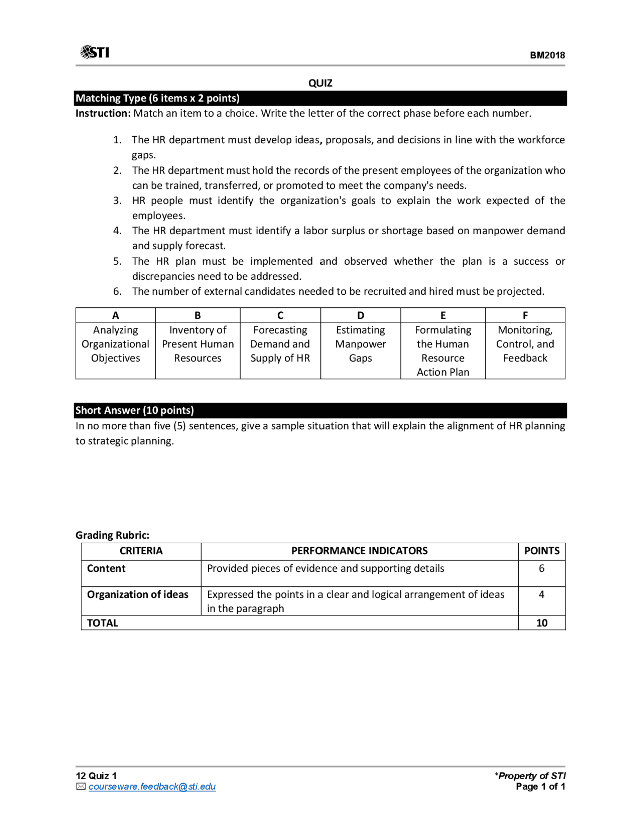 12_Quiz_1 Human Resource Management | Quizzes Human Resource Management ...