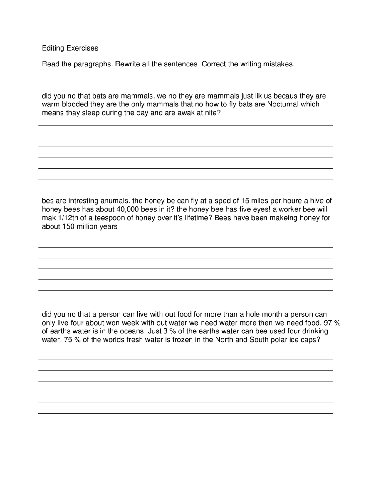 Editing Exercises About English Paragraphs - Docsity