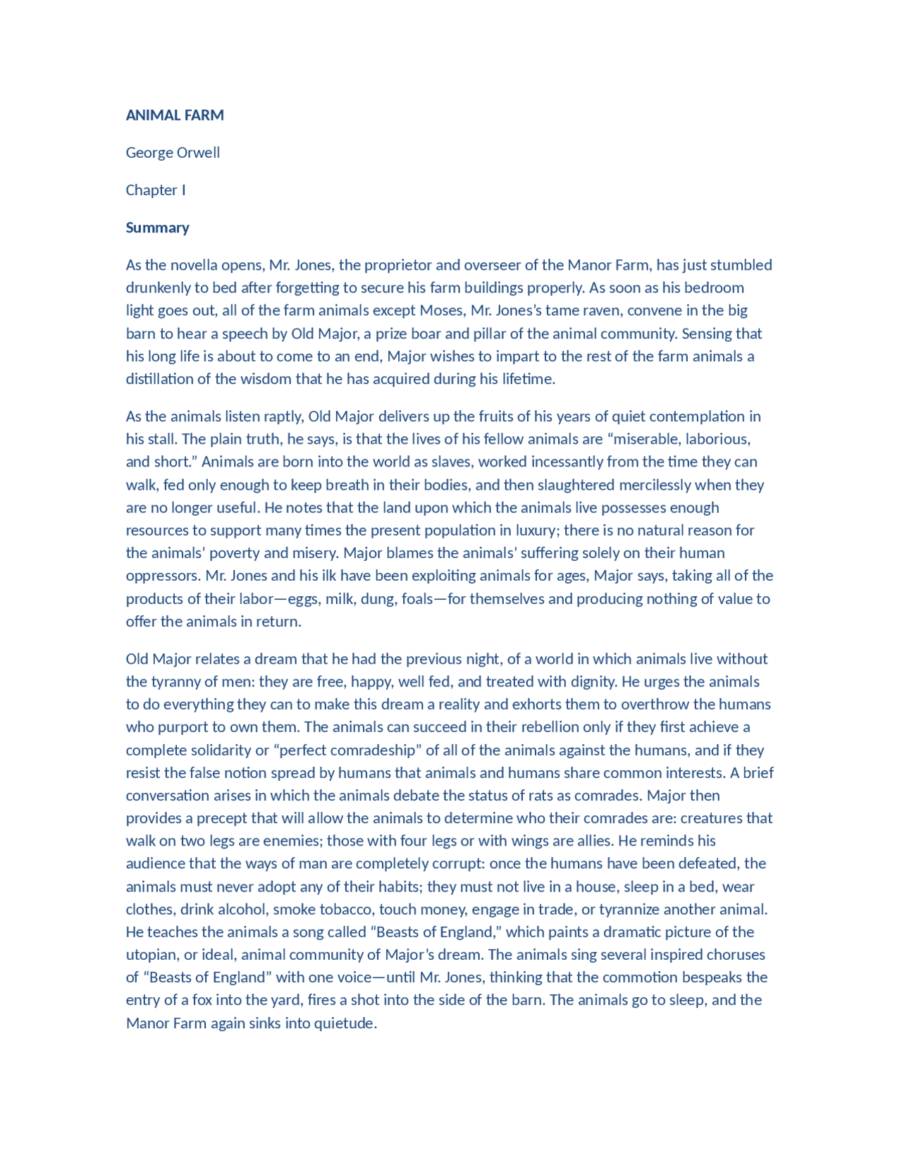 Animal Farm - George Orwell | Summaries Animal Histology - Docsity