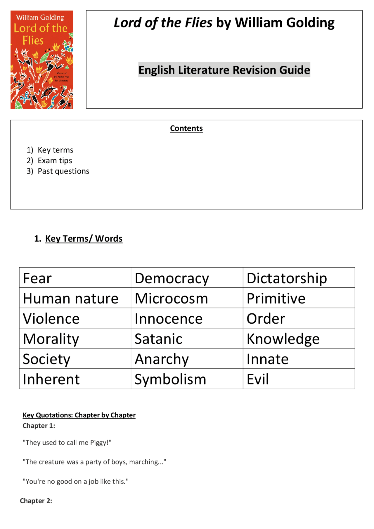Lord-of-the-Flies-Revision-Guide. | Study notes English Language | Docsity