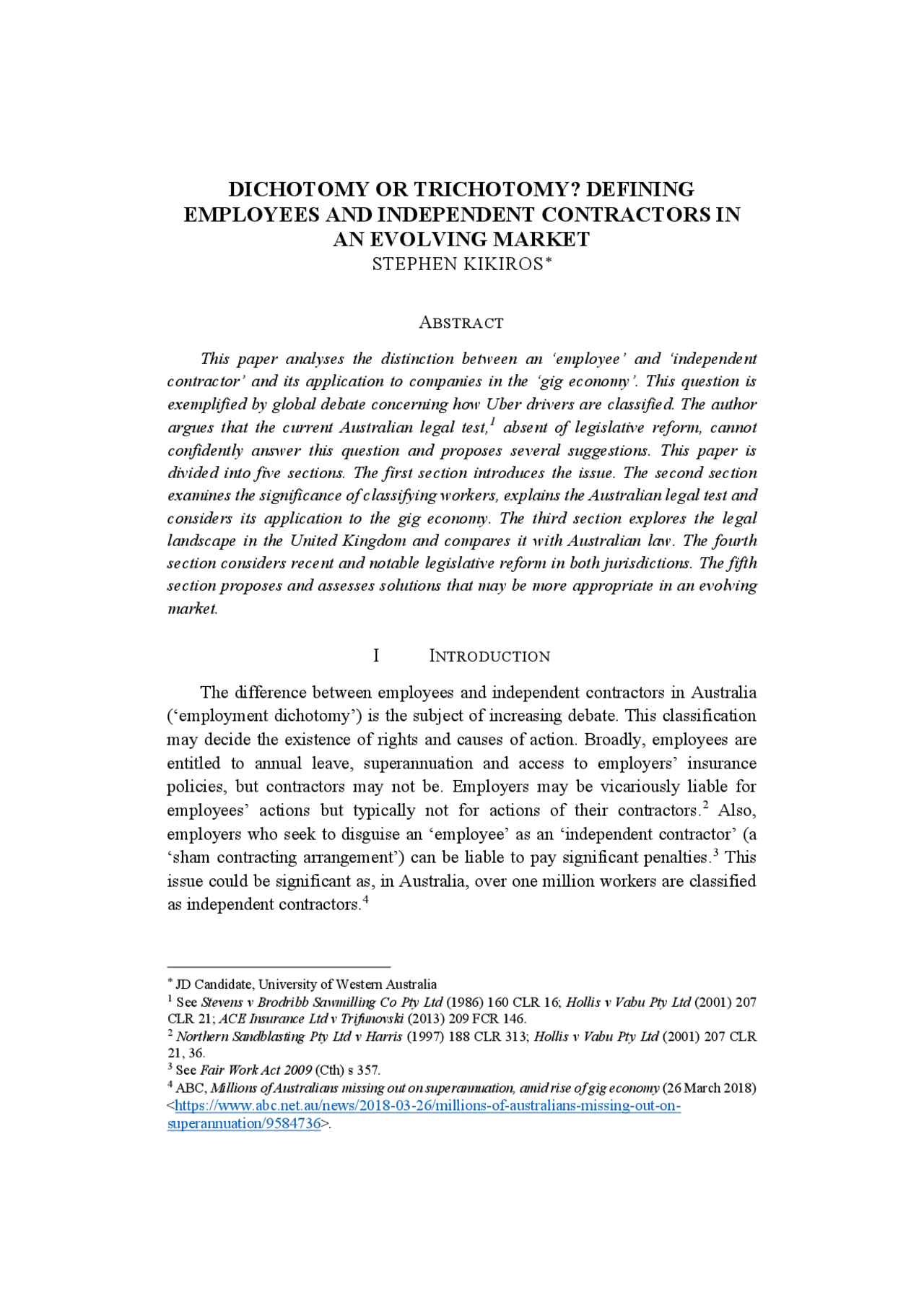 DICHOTOMY OR TRICHOTOMY? DEFINING EMPLOYEES ... | Lecture notes Law ...