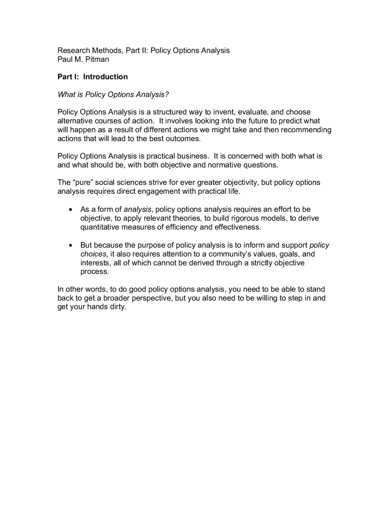 Research Methods, Part II: Policy Options Analysis | Summaries Policy analysis | Docsity