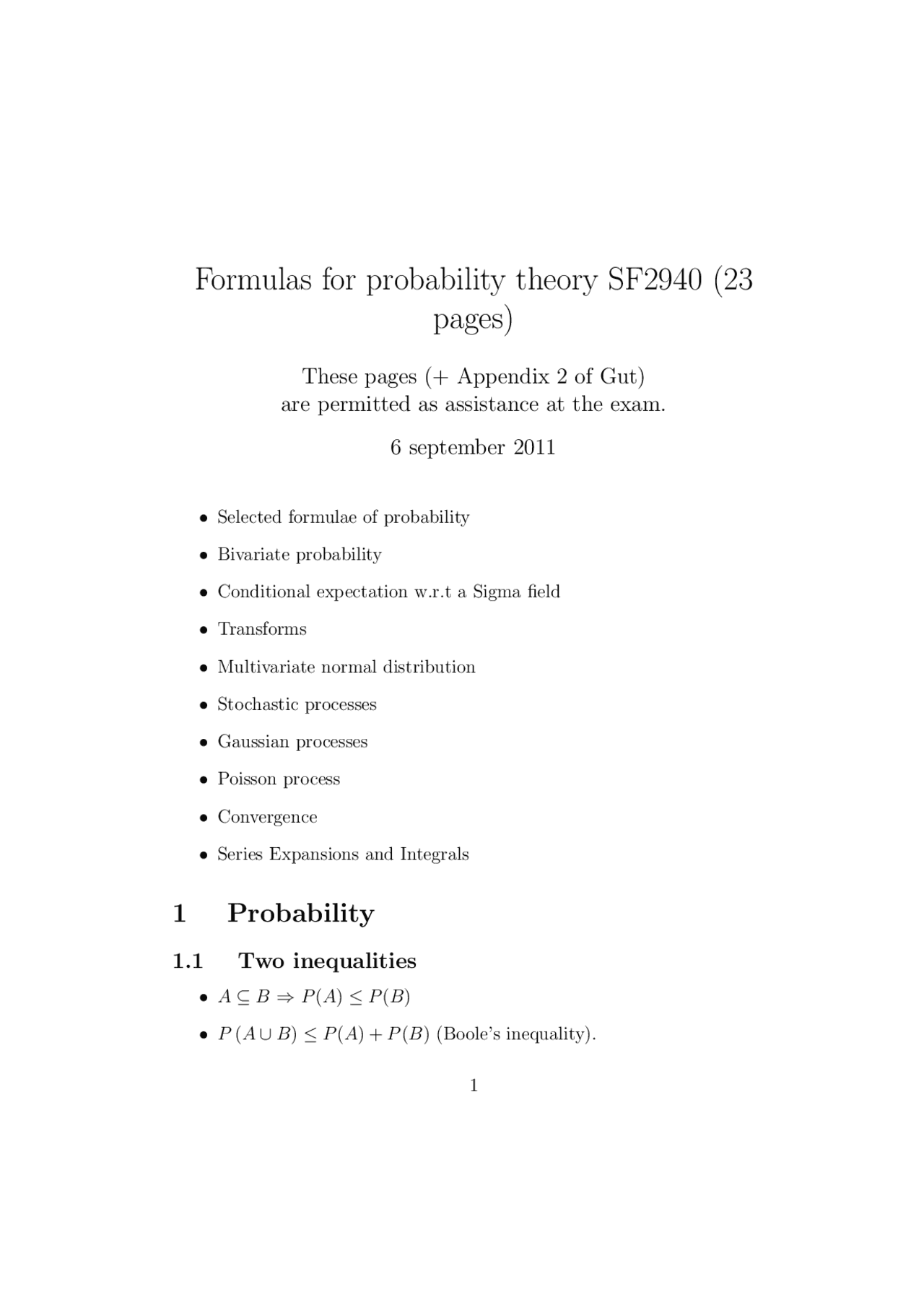 Formulas For Probability Theory | Cheat Sheet Probability and Stochastic Processes | Docsity