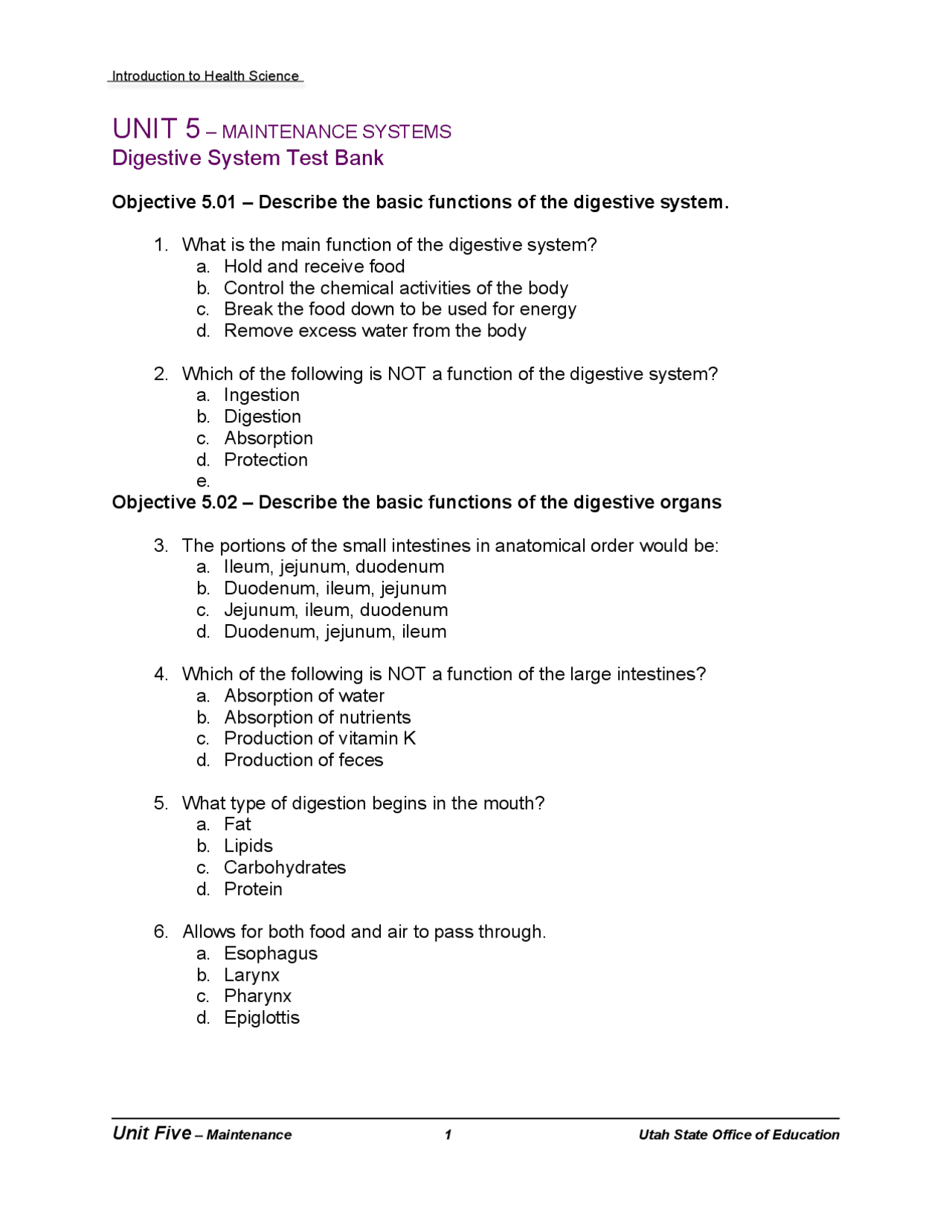 Digestive System Test Bank | Study notes Human Biology | Docsity