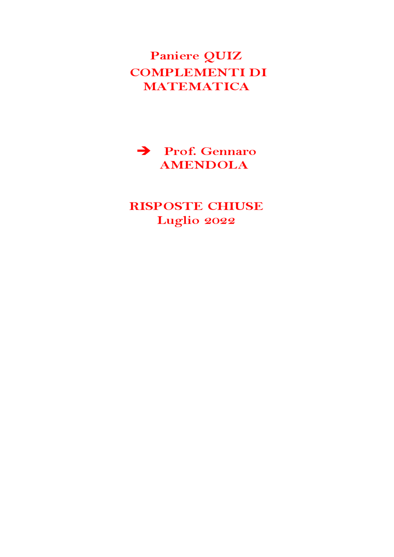Paniere Complementi Di Matematica Completo Quizaperte Prof